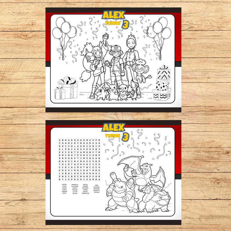 Pokemon Birthday Coloring Pages: Printable Party Activity (digital File ...