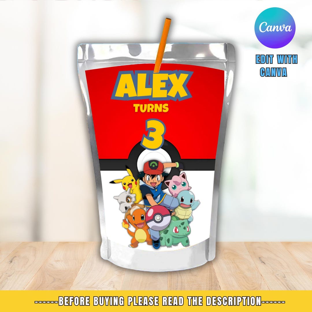 Pokemon Capri Sun Label Template: Printable Party Favors (digital File ...
