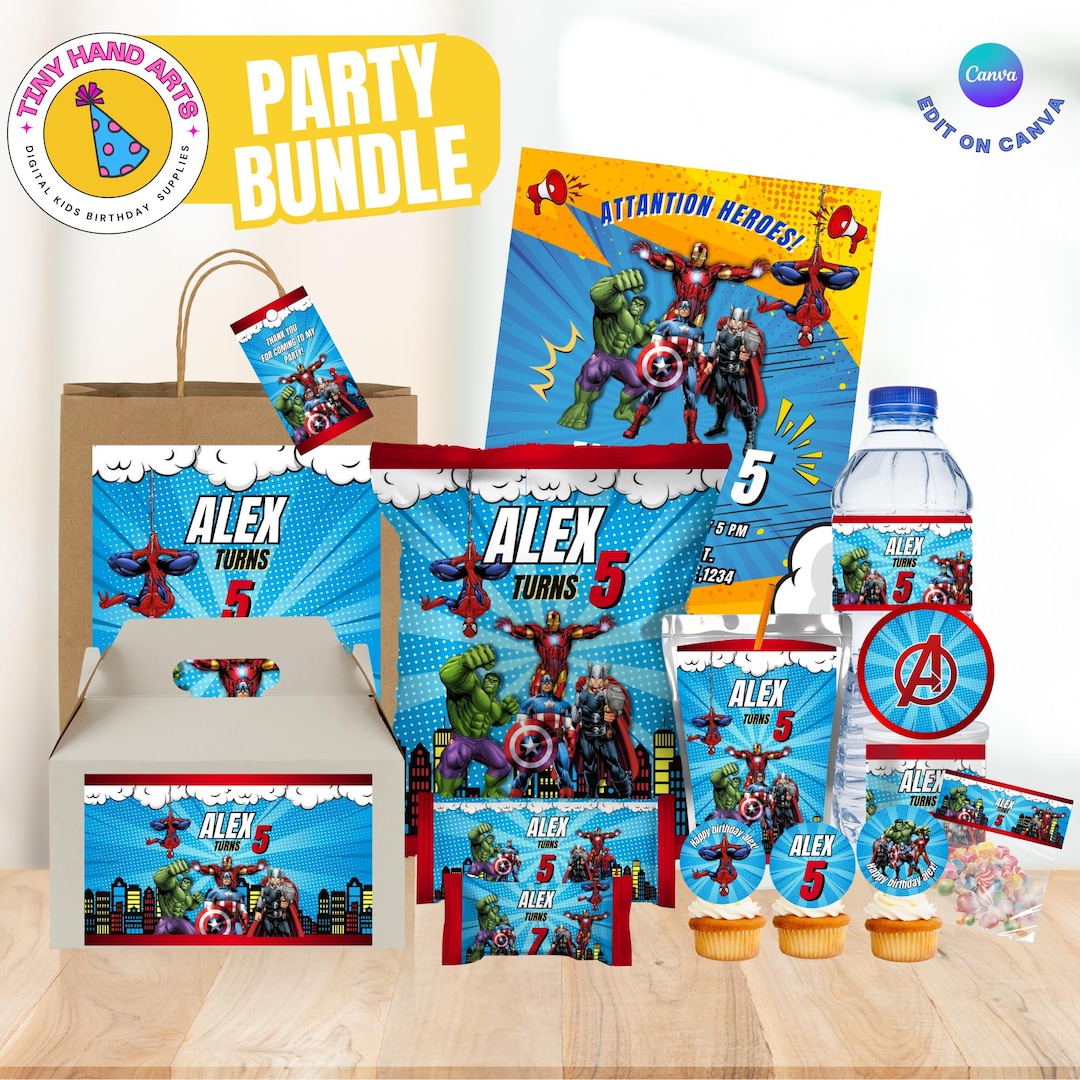 Heroes Birthday Party Bundle: Editable Favor Kit, Canva Templates ...