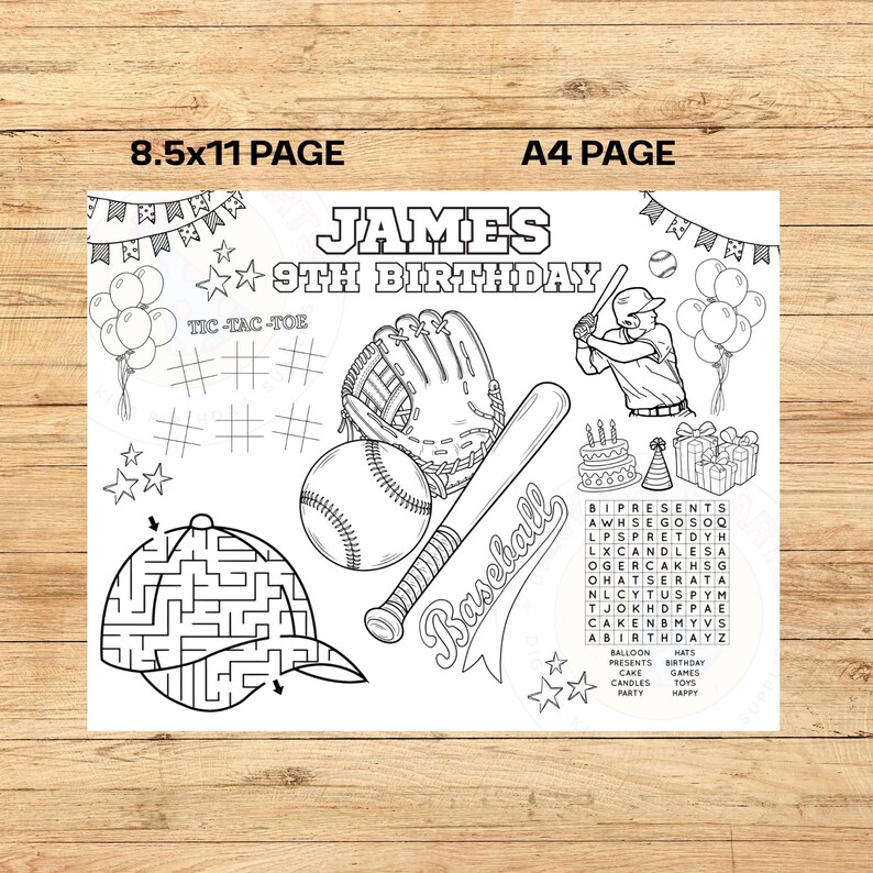Baseball Birthday Printable Party Activity Page (digital File) - Etsy