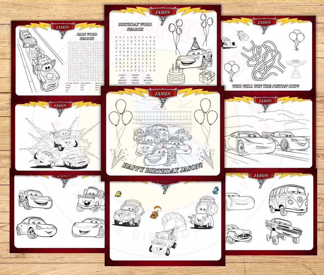 10 Personalized Cars Coloring Pages,cars Birthday, Cars Coloring ...