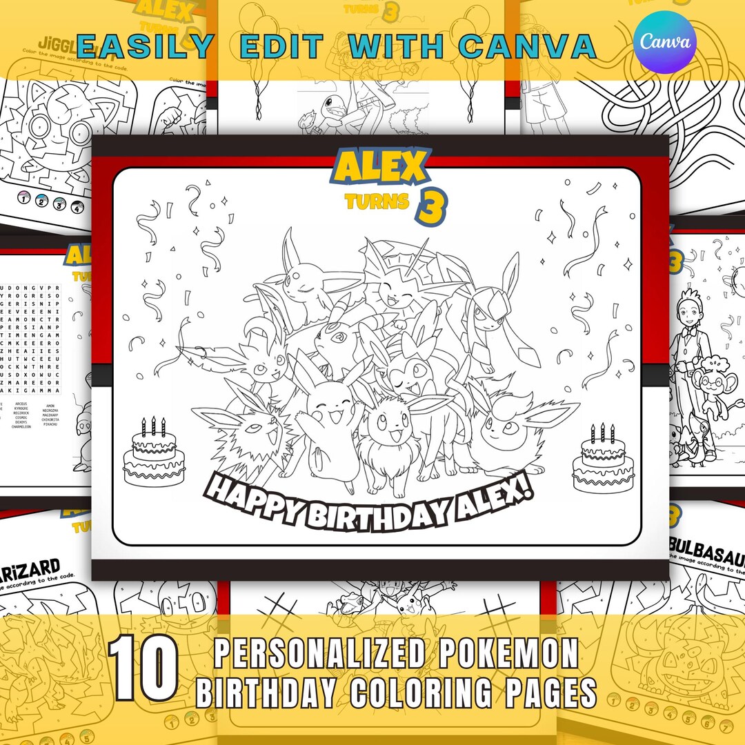 Pokemon Birthday Coloring Pages: Printable Party Activity (digital File ...