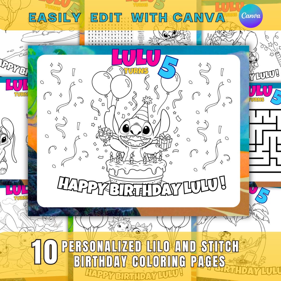 Lilo & Stitch Birthday Coloring Pages: Printable Party Activity ...