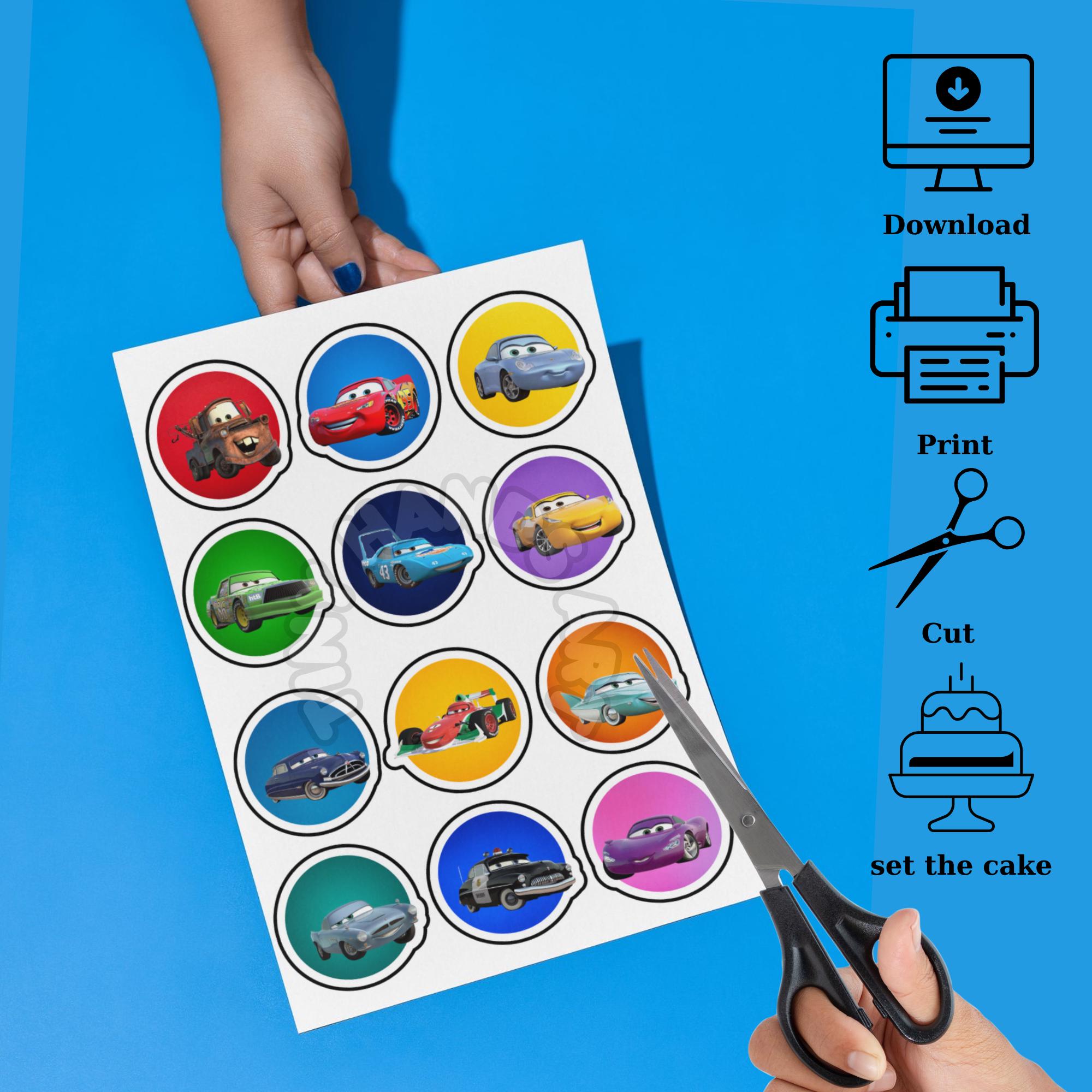 Cars Cupcake Topper DIGITAL DOWNLOAD, Kids Cupcake Toppers Sticker ...