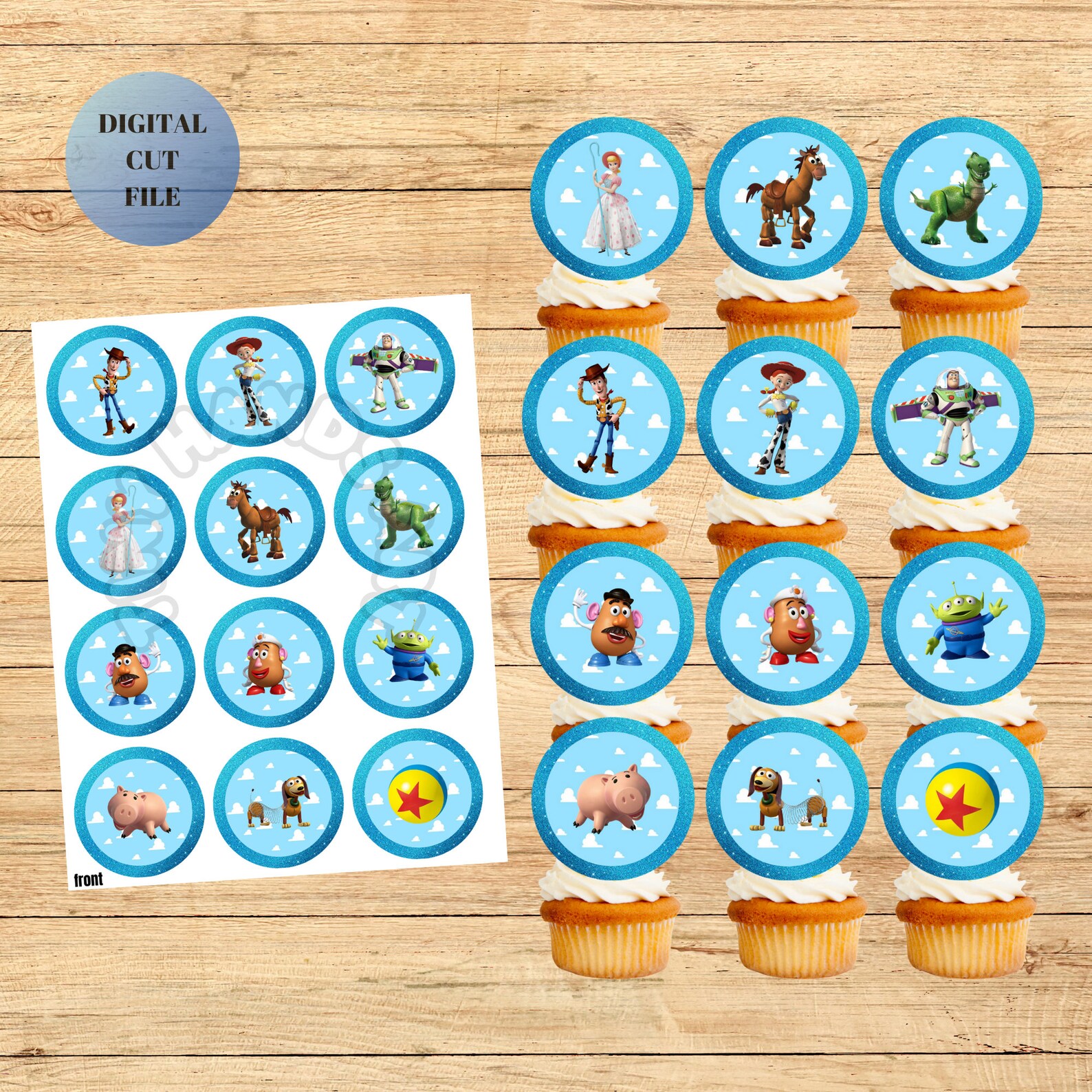 Toy Story Cupcake Topper DIGITAL DOWNLOAD, Kids Cupcake Toppers Sticker ...