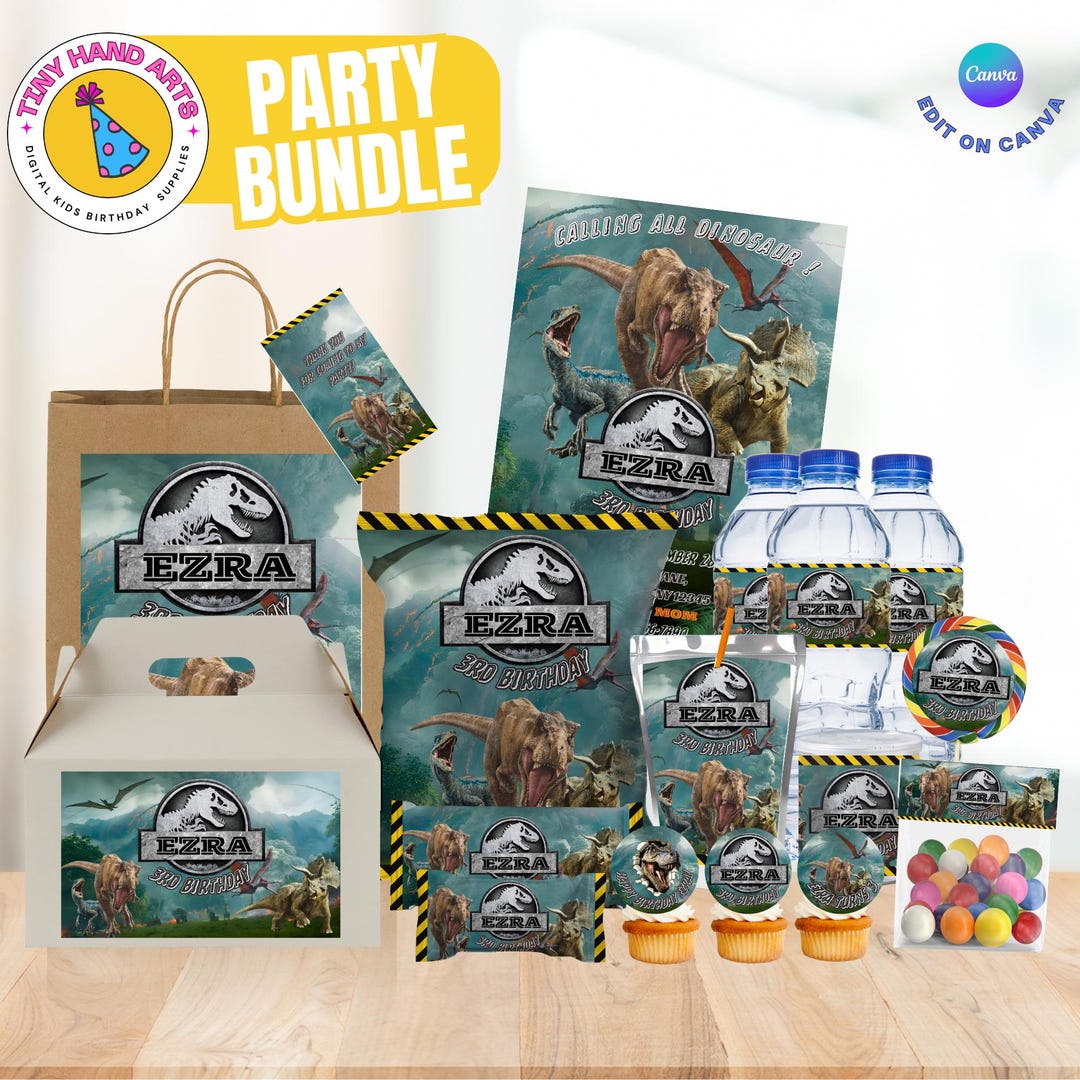 Dinosaur Birthday Party Bundle: Editable Favor Kit, Canva Templates ...