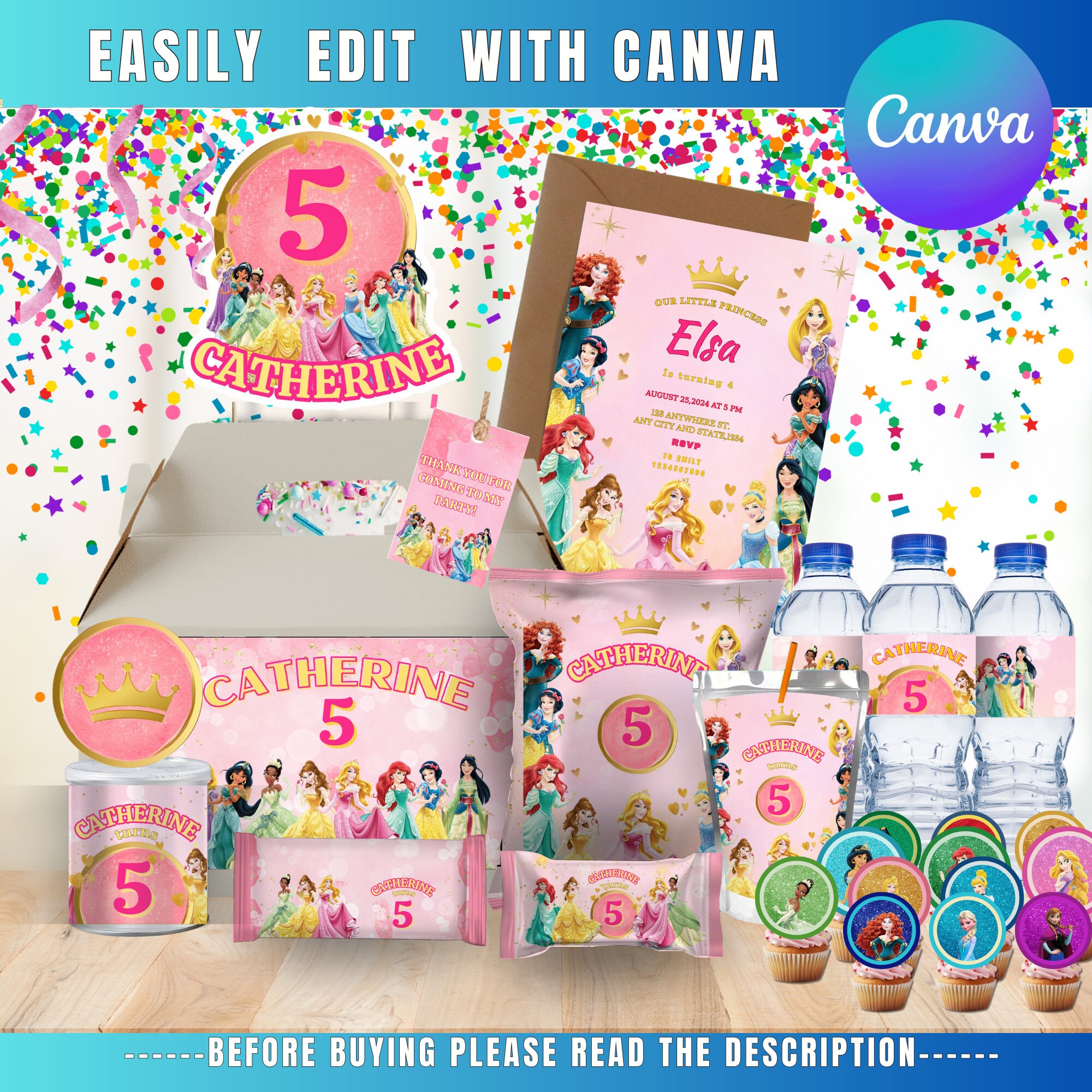 Princess Themed Party Bundle Printable Party Bundle Personalized ...