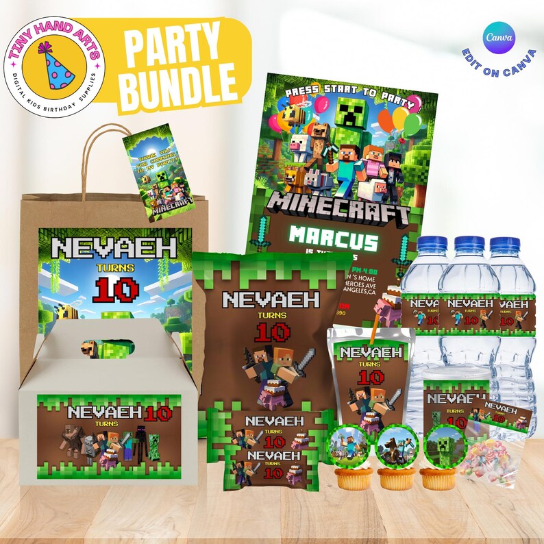 Video Game Birthday Party Bundle: Editable Favor Kit, Canva Templates ...