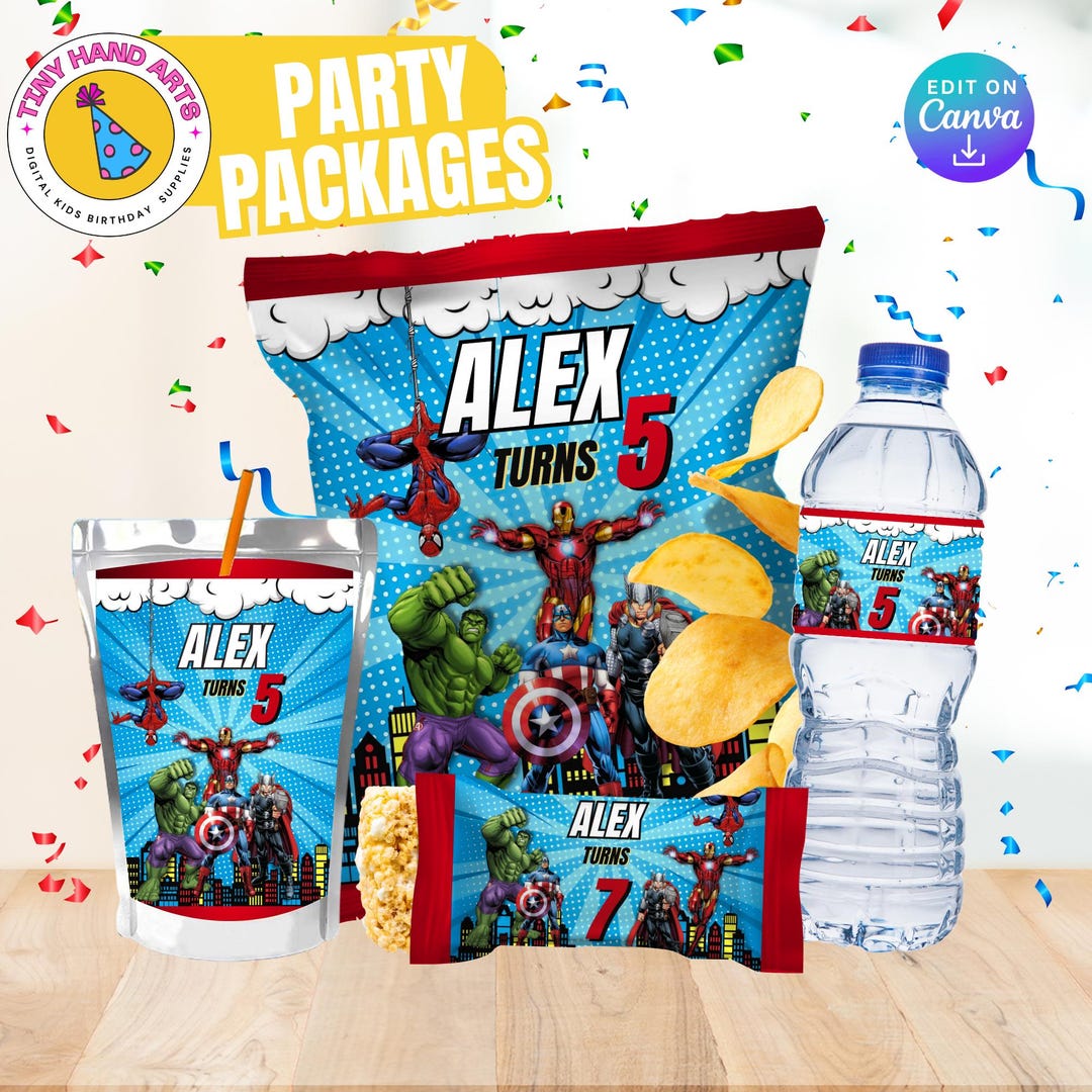 Superheroes Birthday Party Bundle: Editable Favor Kit, Canva Templates ...