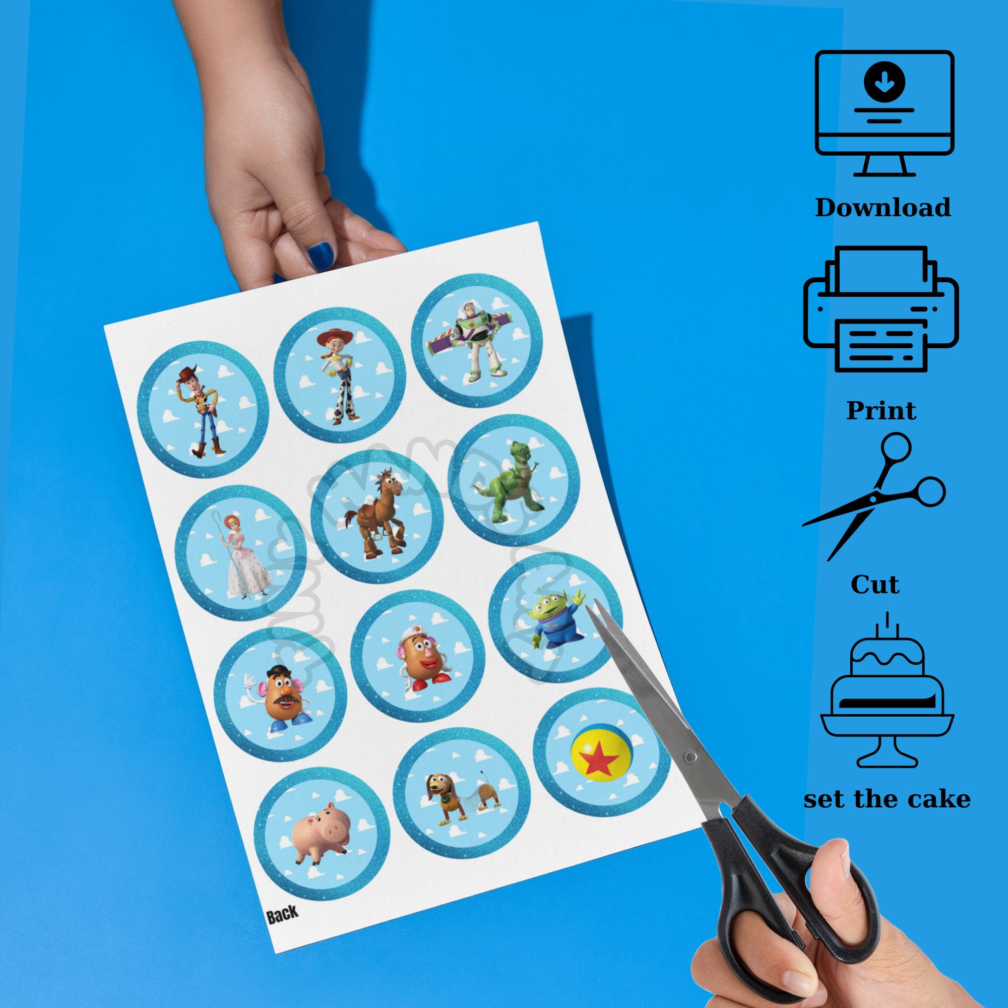 Toy Story Cupcake Topper DIGITAL DOWNLOAD, Kids Cupcake Toppers Sticker ...