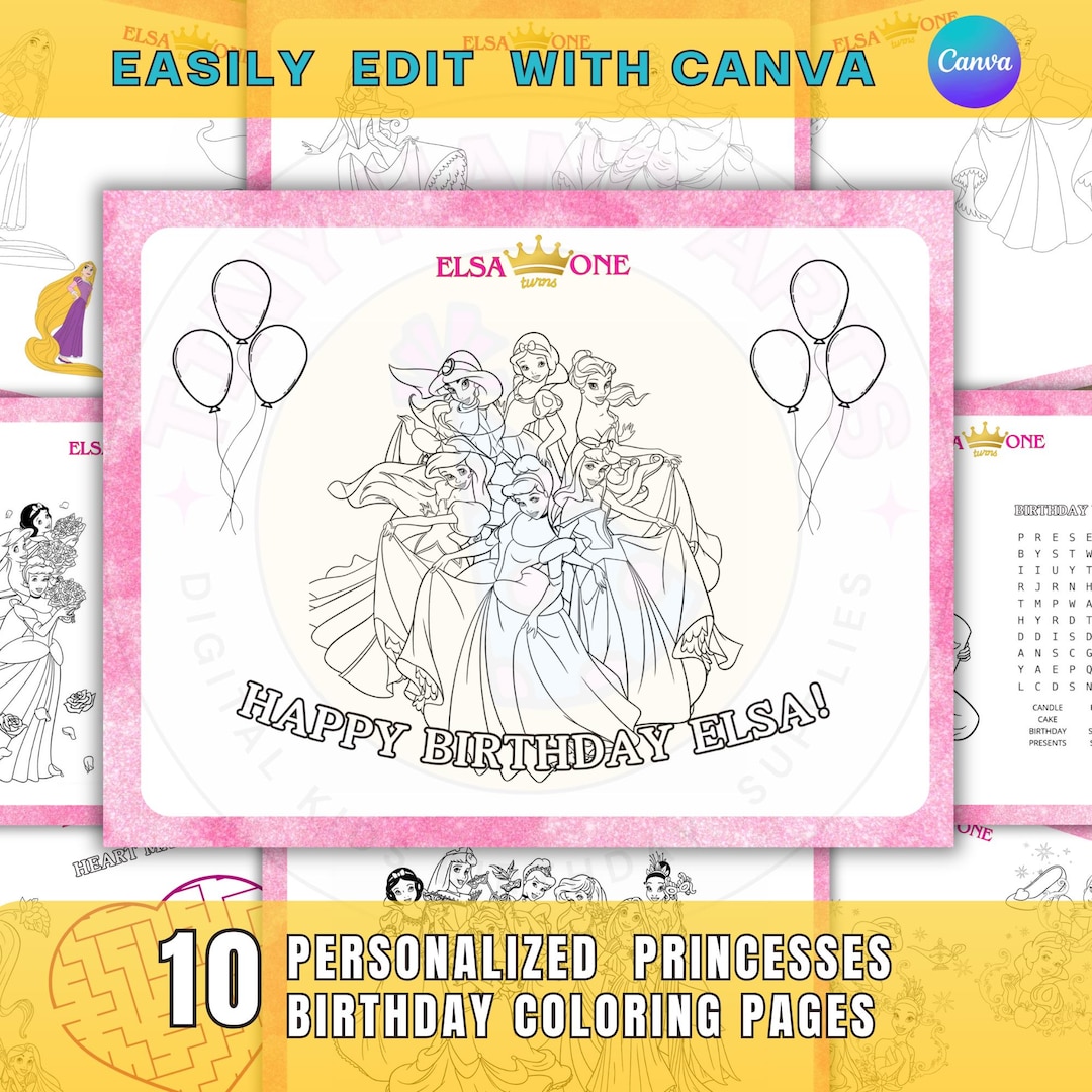 Personalized Princess Birthday Coloring Pages: Printable Party Activity ...