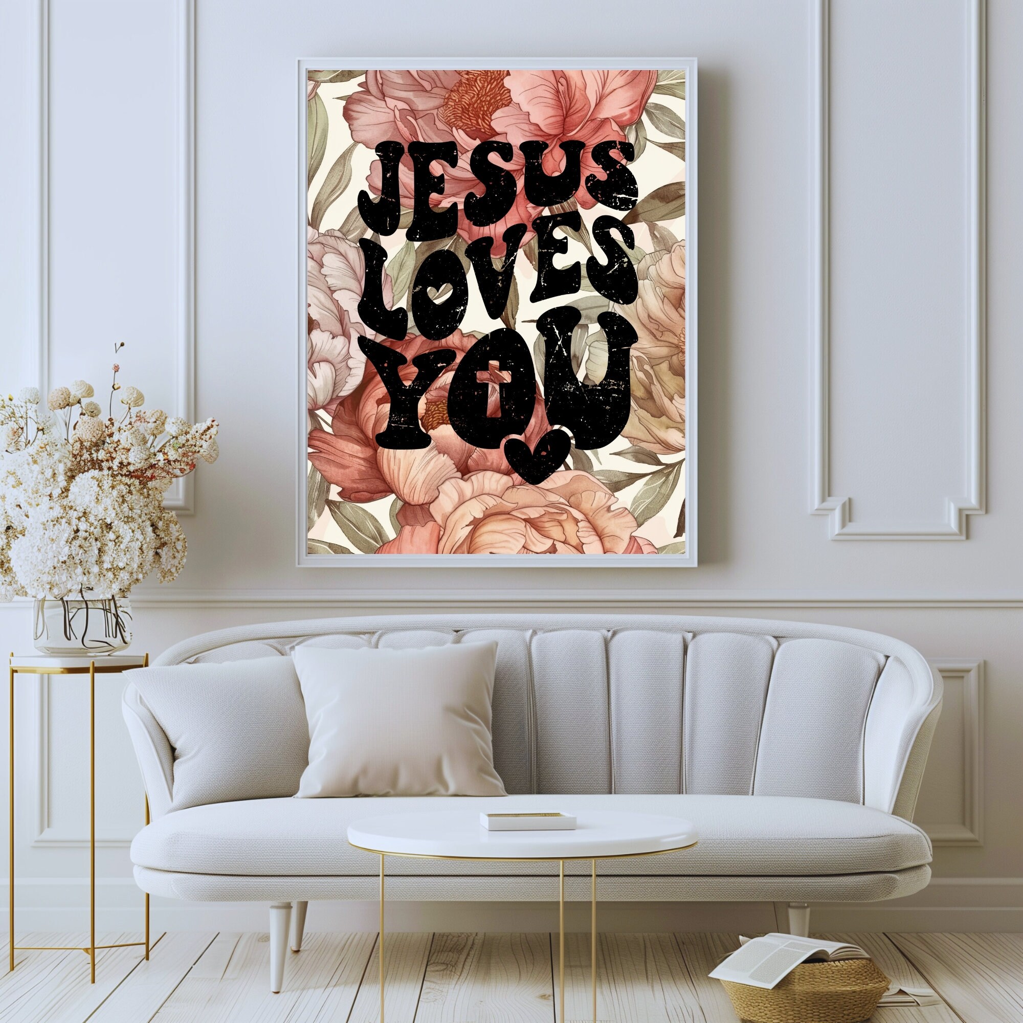 Jesus Loves You Wall Art Print, Floral Pattern Poster, Easy Download ...