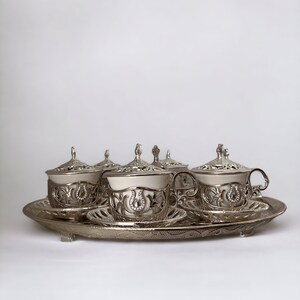 Turkish Coffee Cup Set, Silver Handmade Coffee Set, Silver Gift Set ...