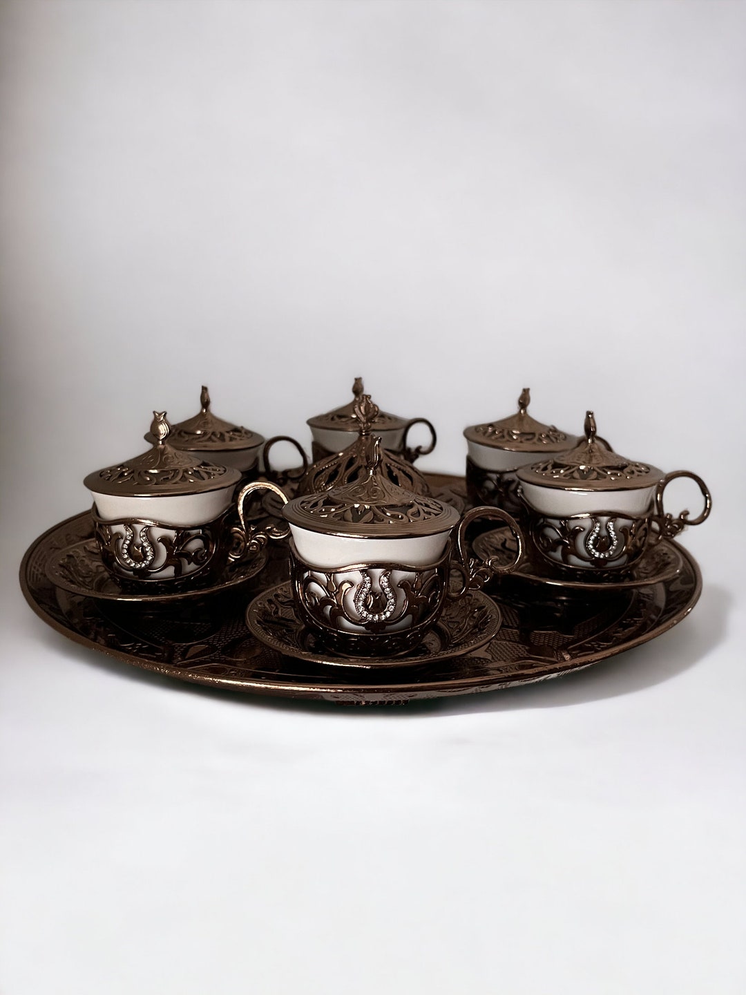 Handmade Bronze Turkish Coffee Set, Bronze Metal Coffee Gift Set ...