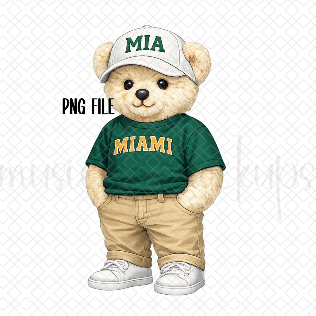 Miami Teddy Bear PNG, Retro Preppy MIA Mascot Digital Download - Etsy