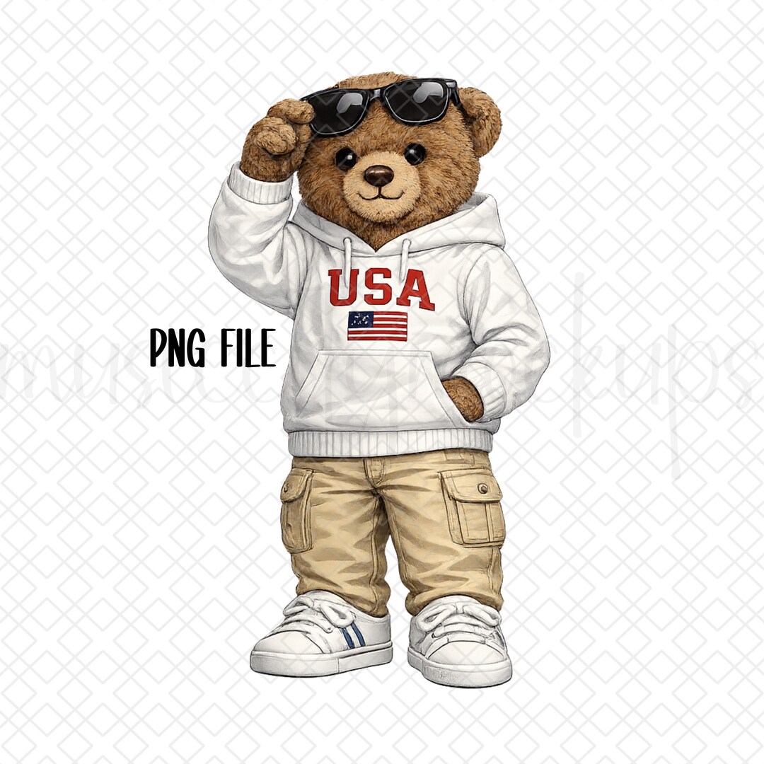 USA Teddy Bear PNG, Patriotic American Brown Bear Digital Download ...