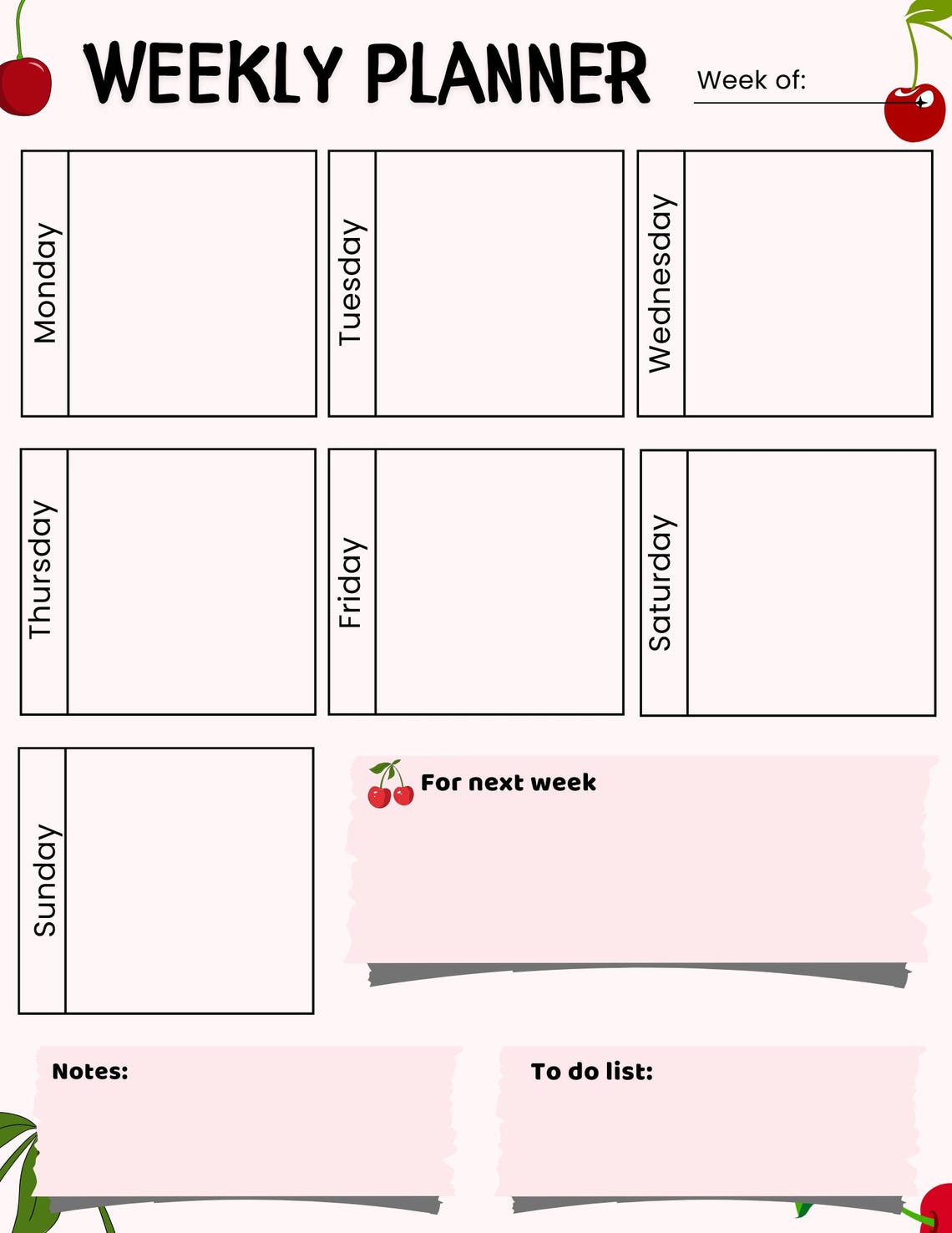 Weekly Planner , Weekly Planner Printable , Undated Weekly Planner ...