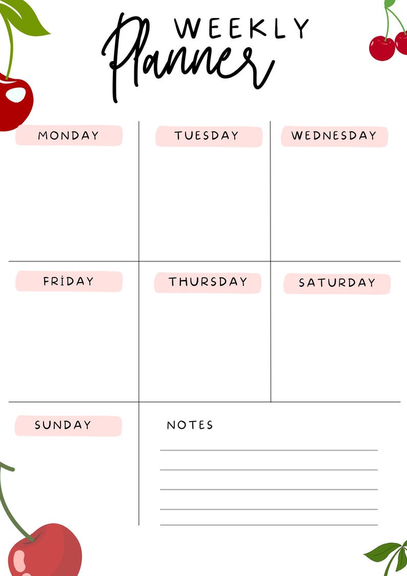 Weekly Planner , Weekly Planner Printable , Undated Weekly Planner ...