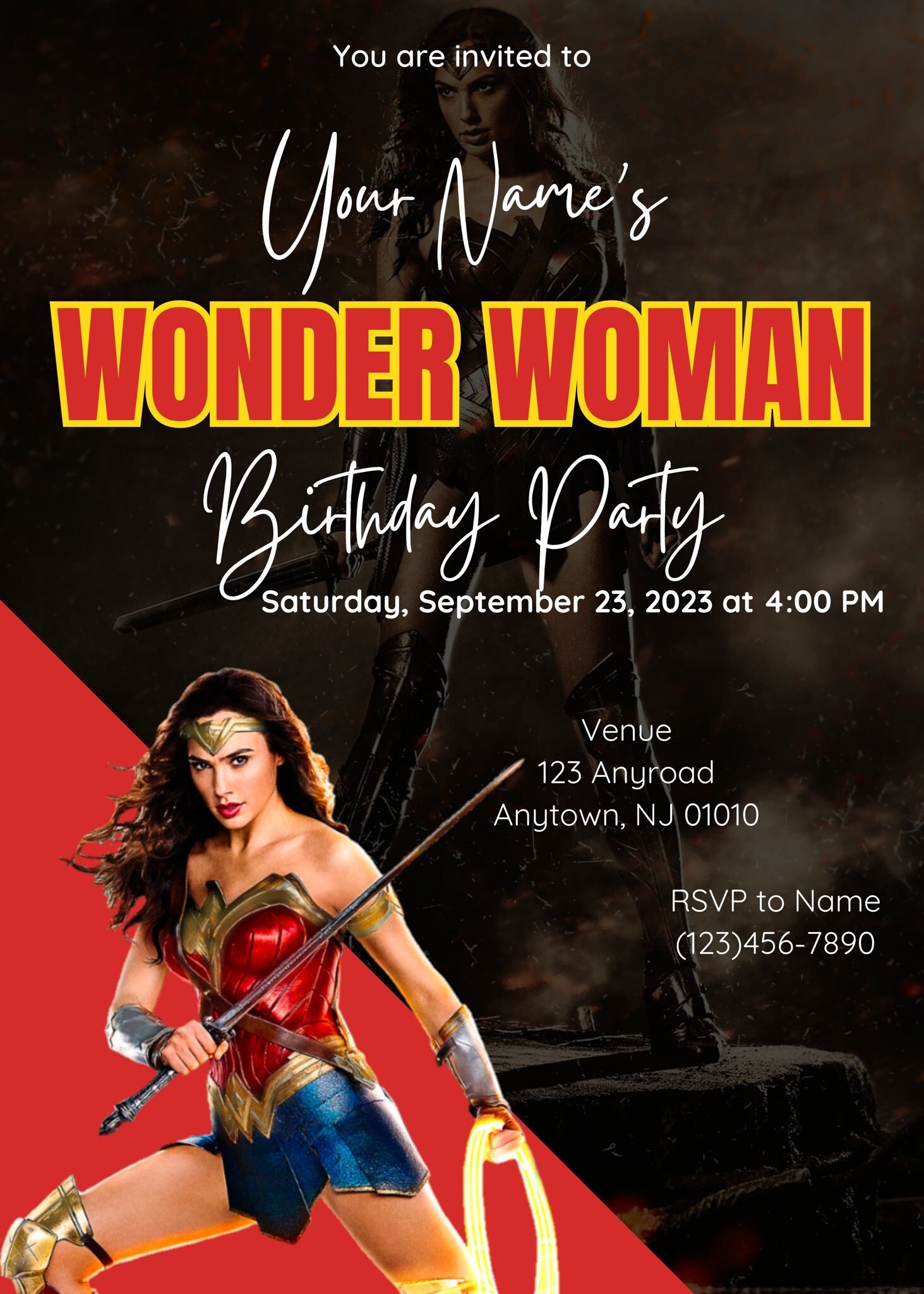 Editable Wonder Woman Birthday Party Digital Texgt Invitation Superhero ...