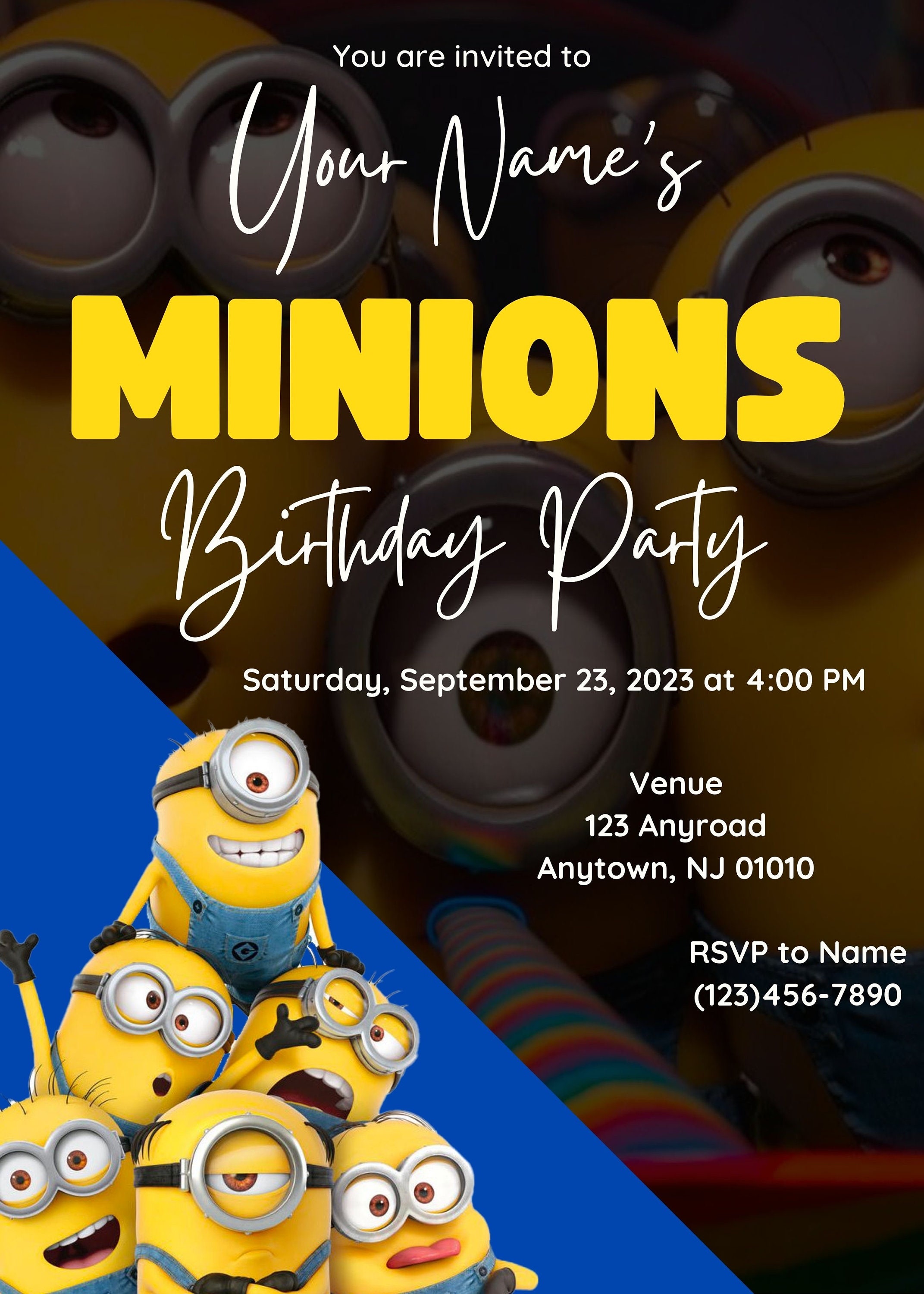 Editable Minions Birthday Party Digital Text Invitation Despicable Me ...