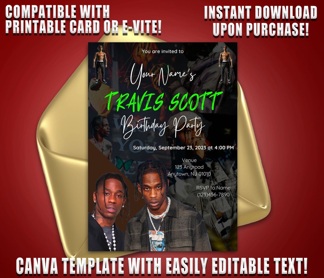 Editable Travis Scott Birthday Party Digital Text Invitation Instant ...
