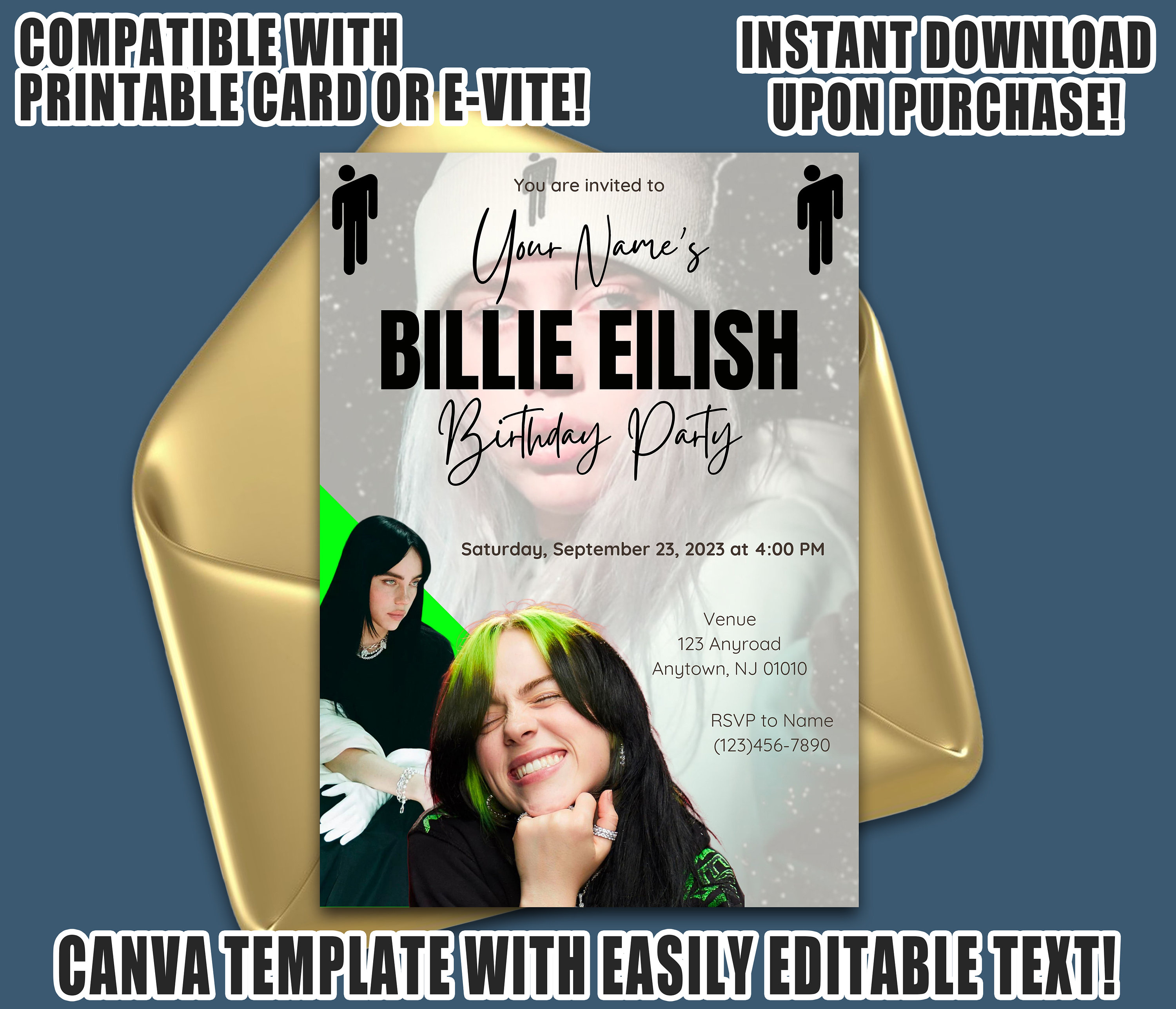 Editable Billie Eilish Birthday Party Digital Invitation,text ...