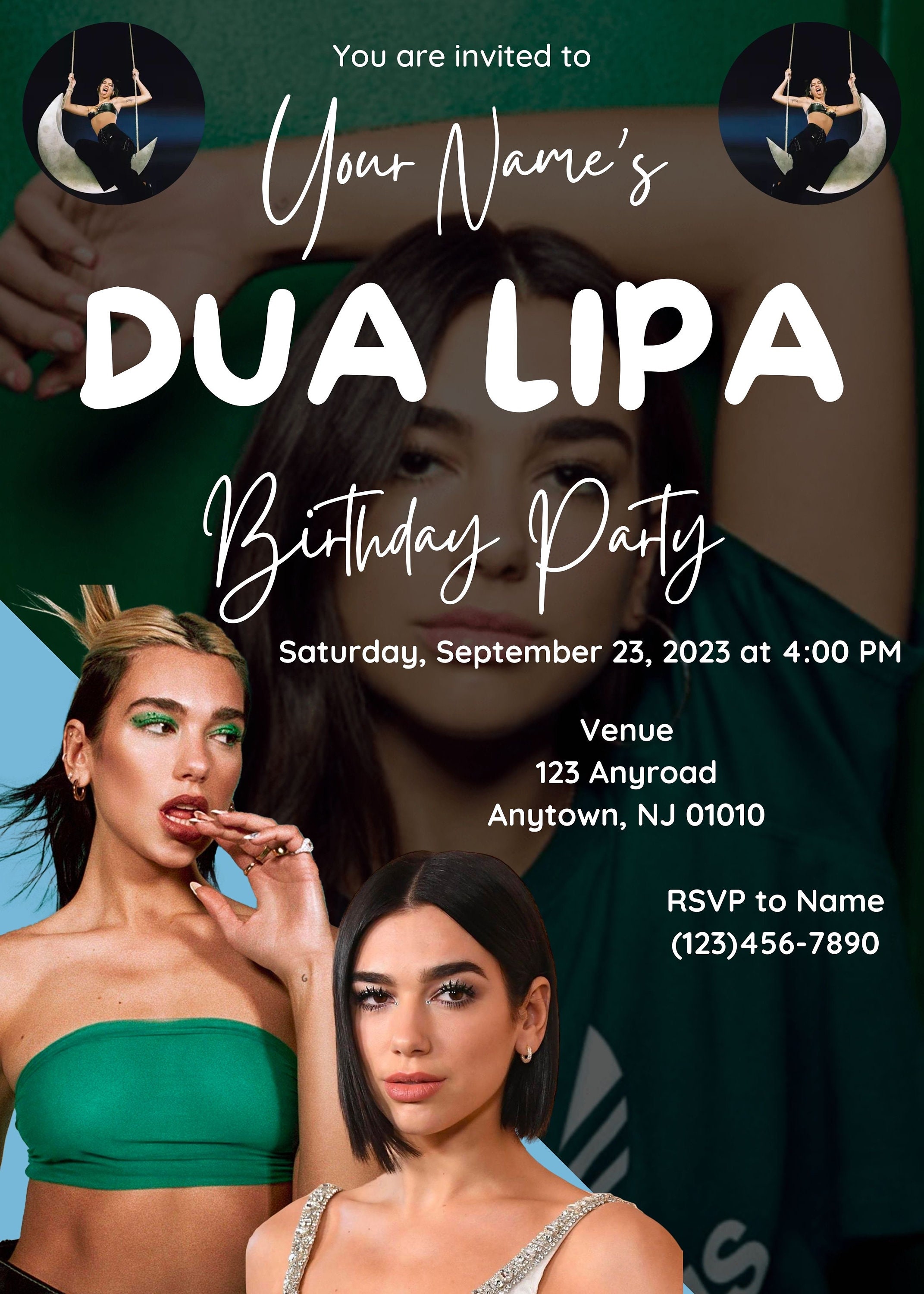 Dua Lipa Editable Birthday Party Digital Invitation,text Invitation ...