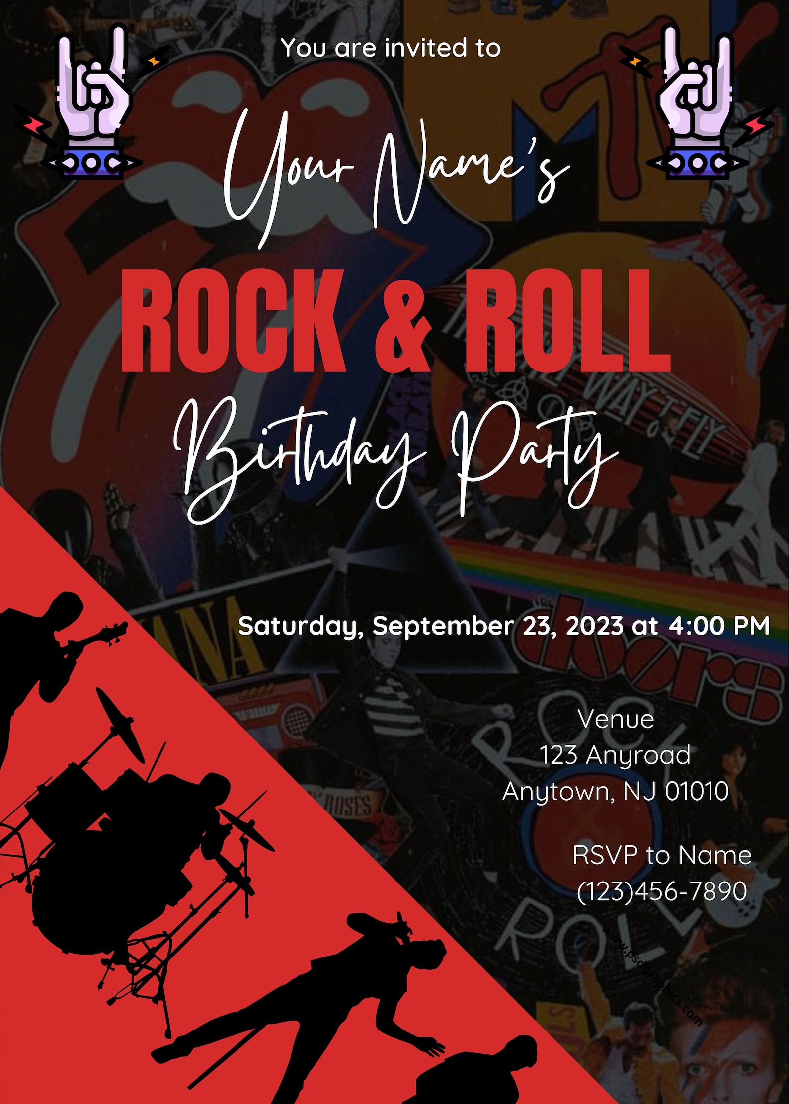 Editable Rock and Roll Theme Birthday Party Digital Invitation Kids ...