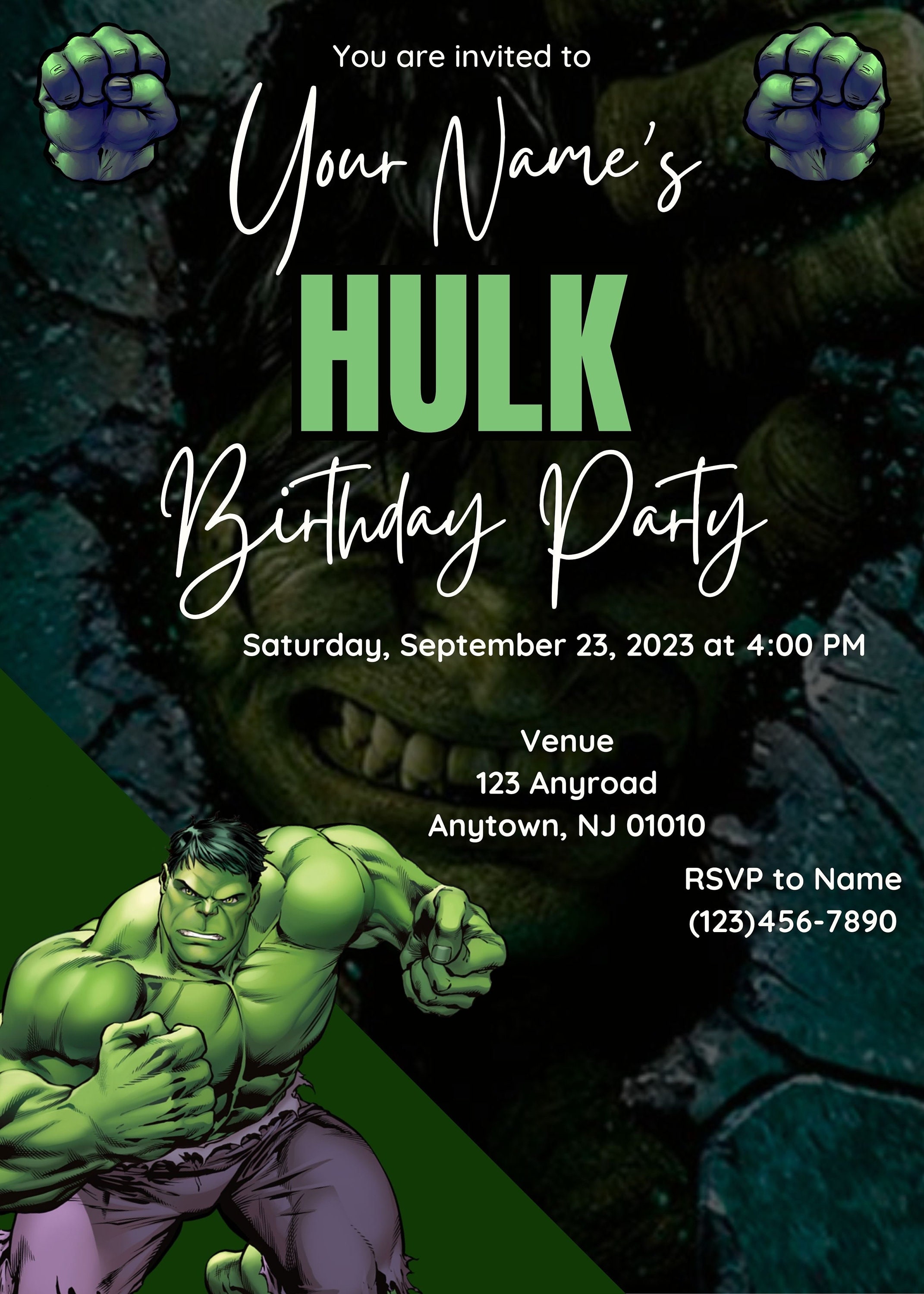 Editable the Hulk Birthday Party Digital Invitation,text Invitation ...