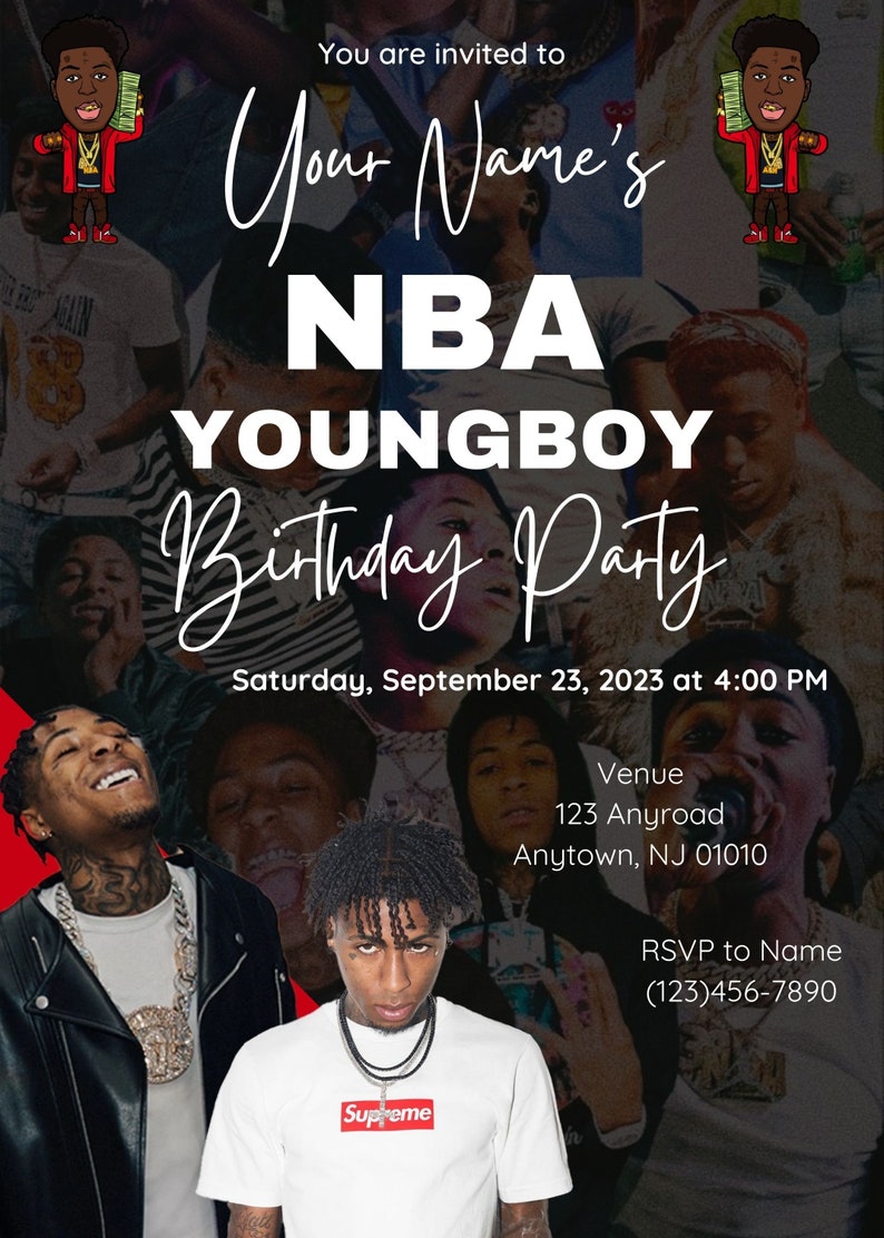 NBA Youngboy Birthday Party Digital Invitation, Editable, Boys Rapper ...