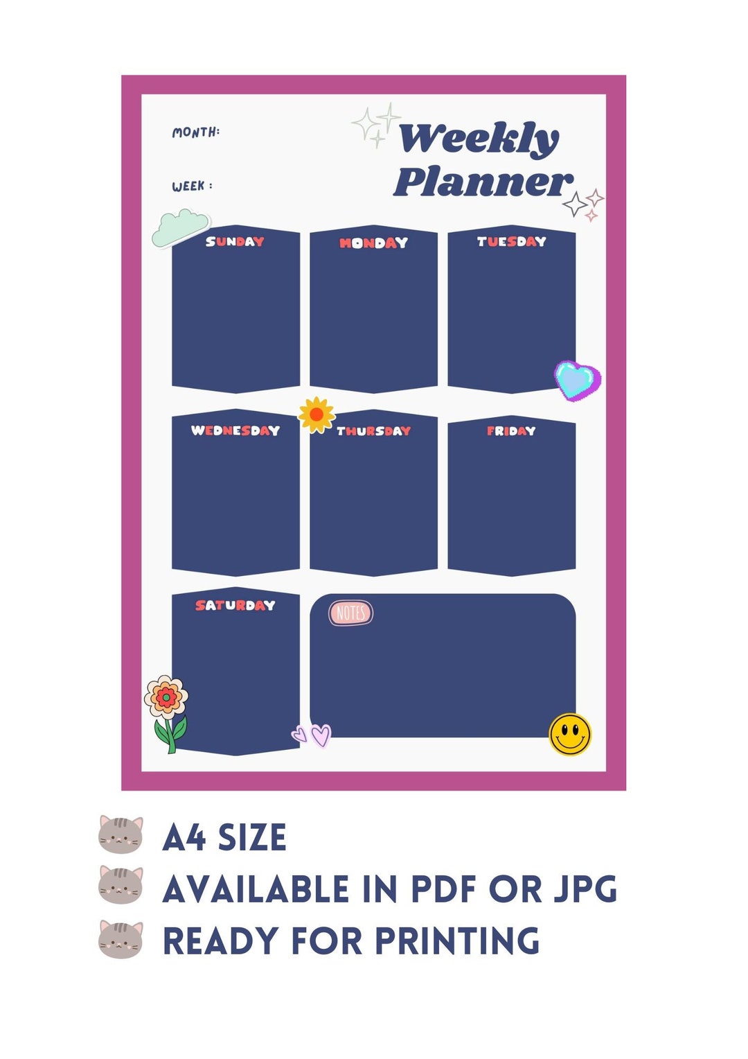 Digital Download Cute Weekly Planner - Etsy
