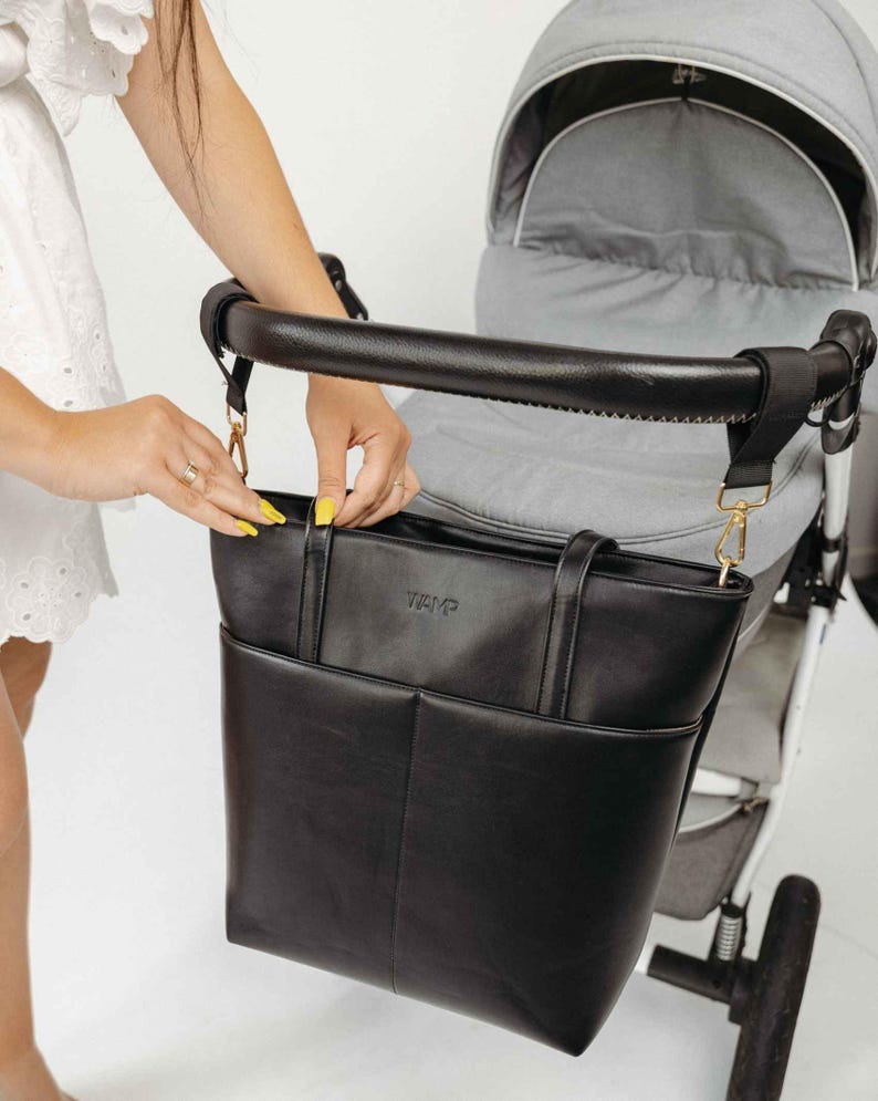 Diaper Bag | Black Diaper Bag From Vegan Leather – Emilia - Etsy