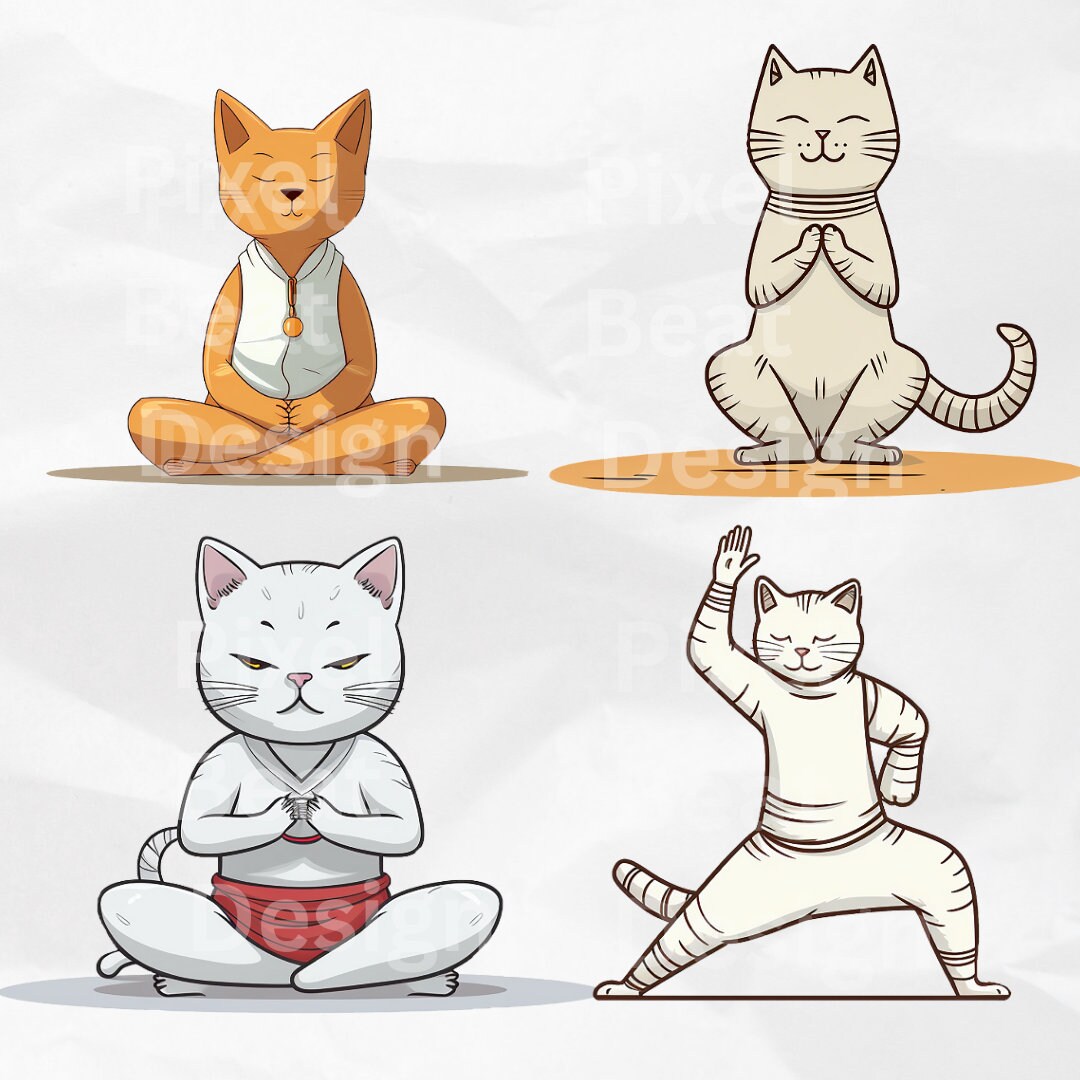 Funny Zen Cat Bundle in PNG Format Meditation Cats in - Etsy