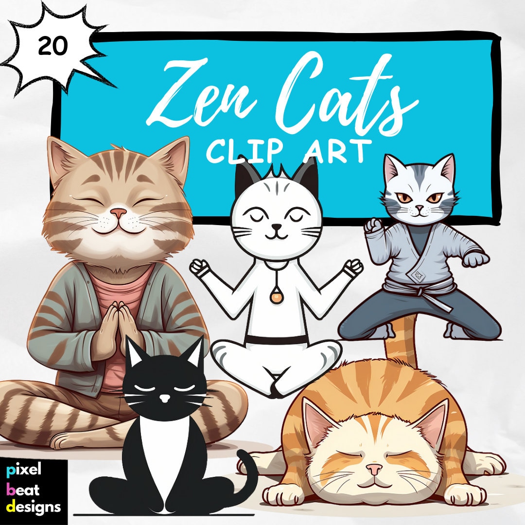 Funny Zen Cat Bundle in PNG Format Meditation Cats in - Etsy