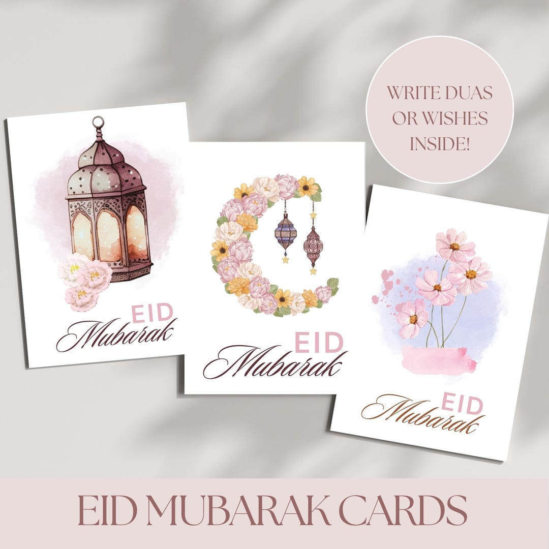 Printable Eid Mubarak Cards - Eid Mubarak Card Set - Islamic Greeting ...