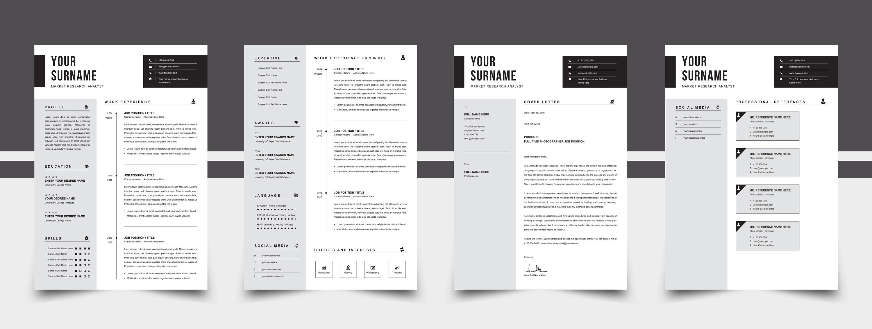 Professional Resume Template, 4 Page Resume, Modern Resume Template ...