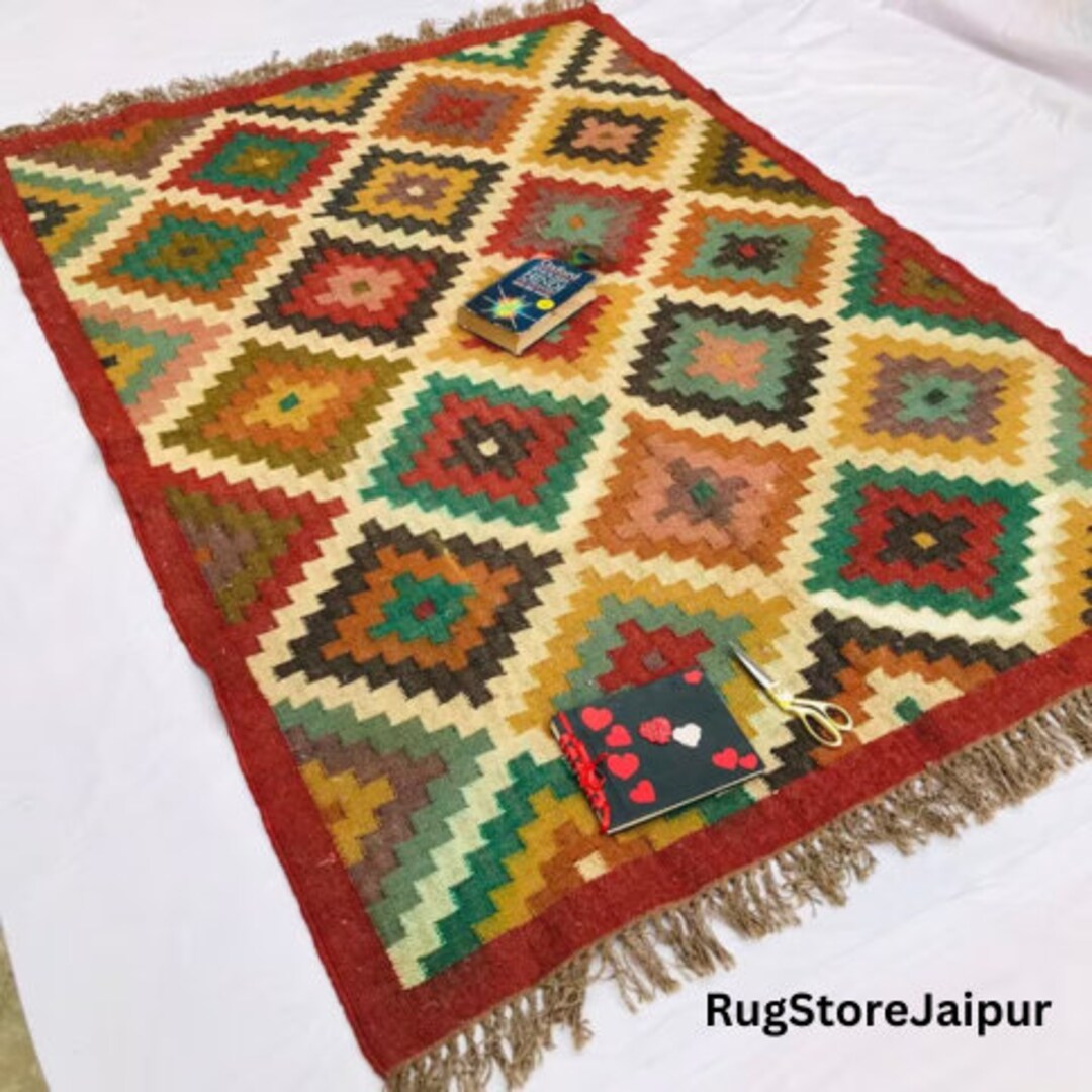 Handmade Wool Jute Area Rug Indoor Kilim Rug Outdoor Rug Kilim Rug ...