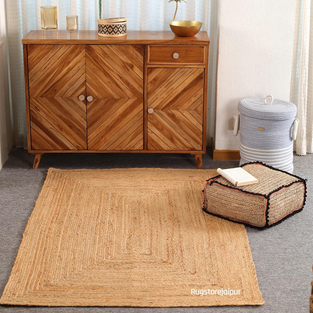 Bohemian Jute Area Rug Custom Sizes Available Natural Jute Rug ...