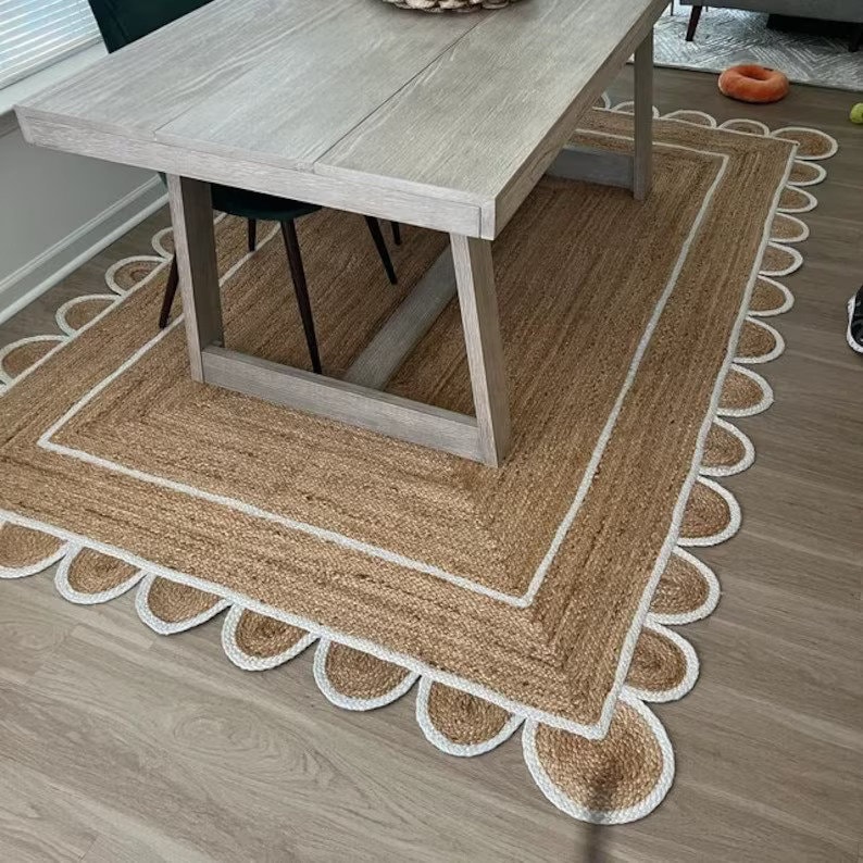 Jute Rug Scalloped Rug, Jute Scalloped Rug, Bohemian Scallop Rug ...