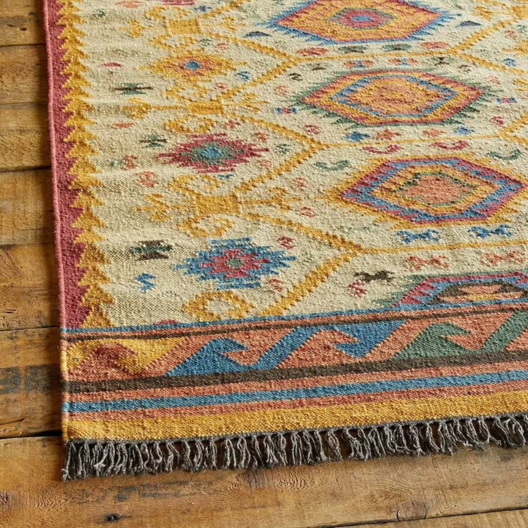 Handwoven Wool Jute Kilim Rug, Wool Jute Rug, Kilim Jute Rug, Flatweave ...