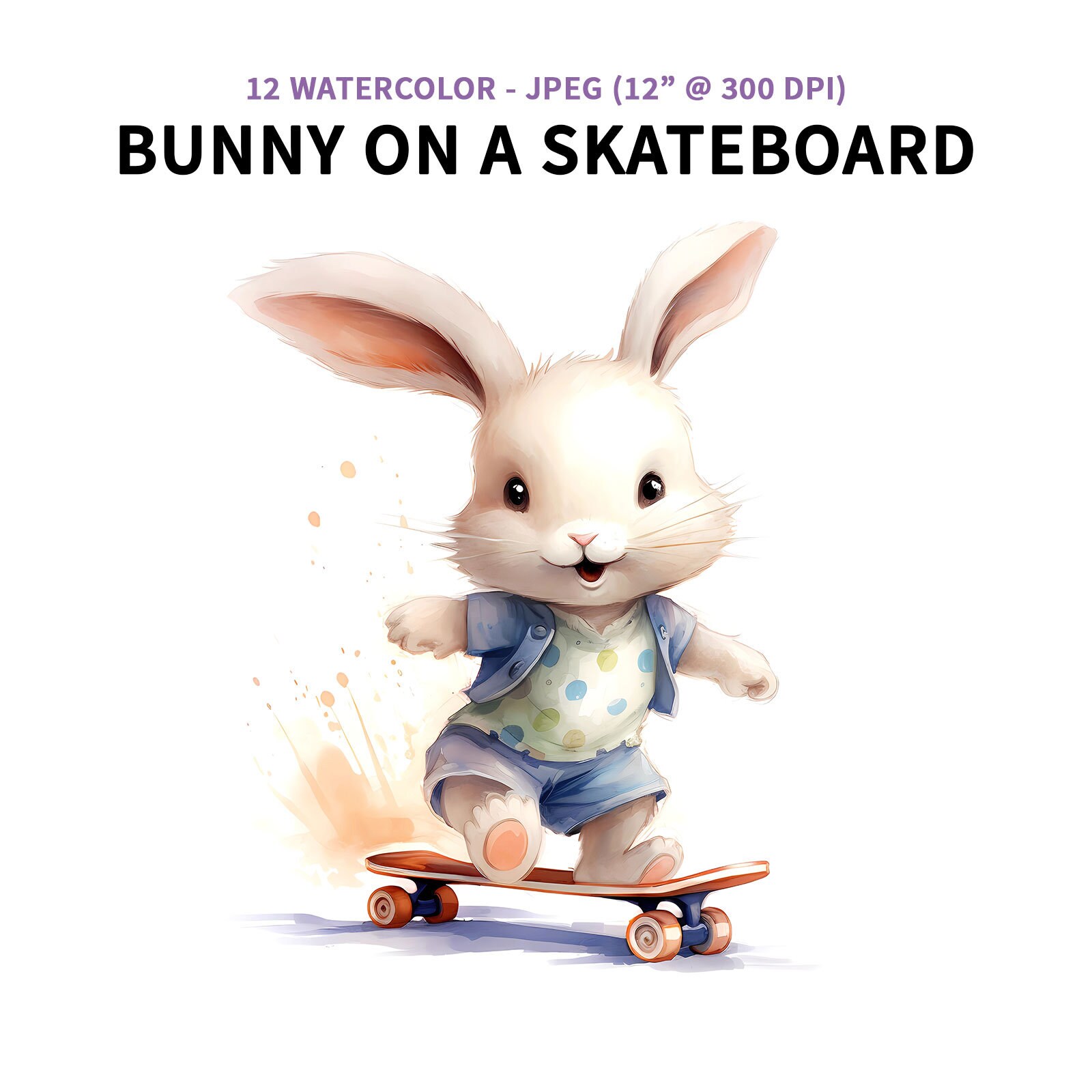 Bunny on A Skateboard Rabbit Clipart 12 High Quality Jpgs - Etsy