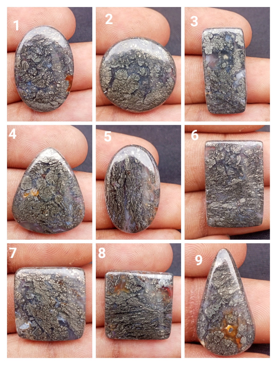 Natural Marcasite Cabochon Gemstone, AAA Marcasite Cabochon Lot- Nipomo ...