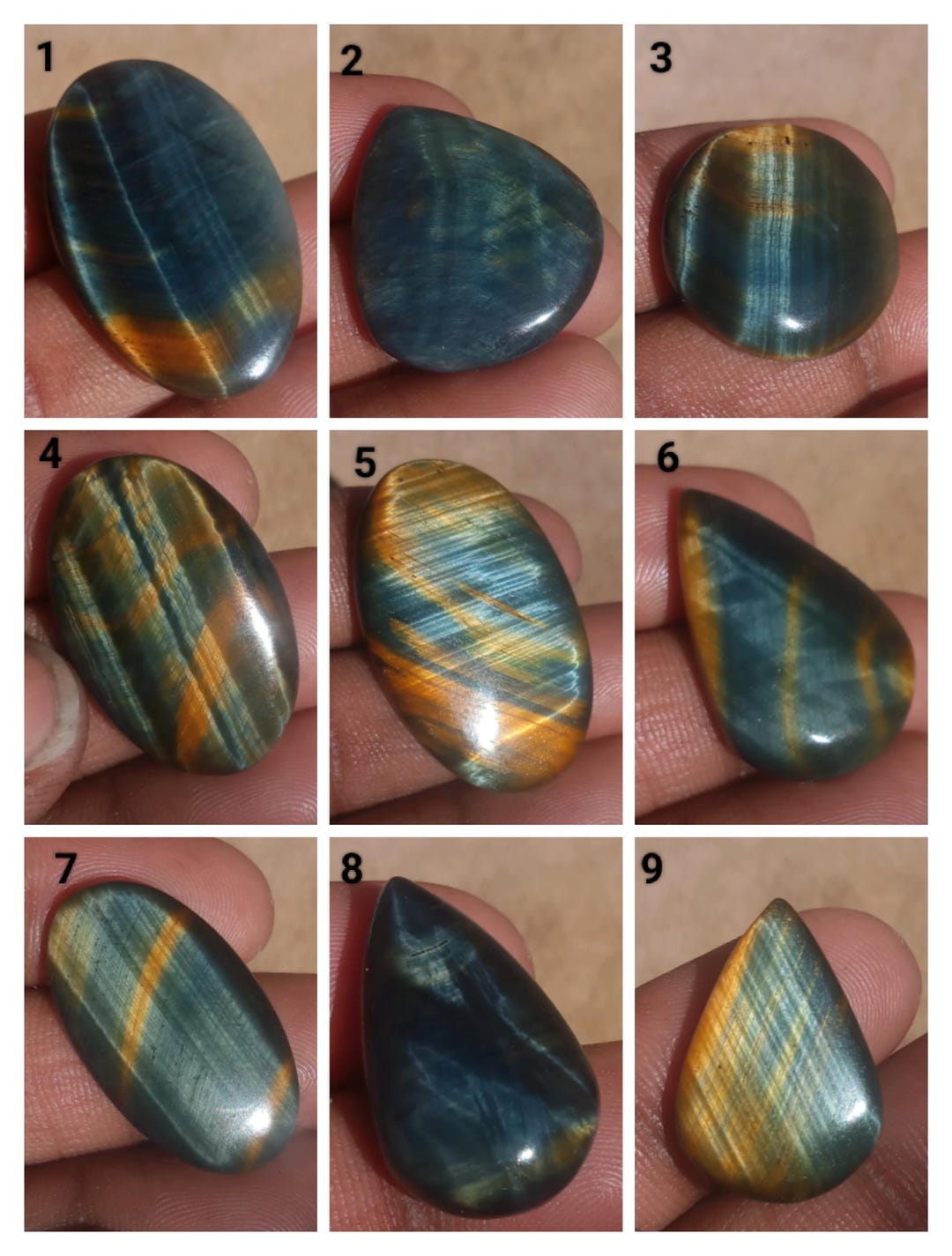 Multi-hawk's Eye Tiger Pocket Stone - Palm Stone Hand Cabochon Natural ...