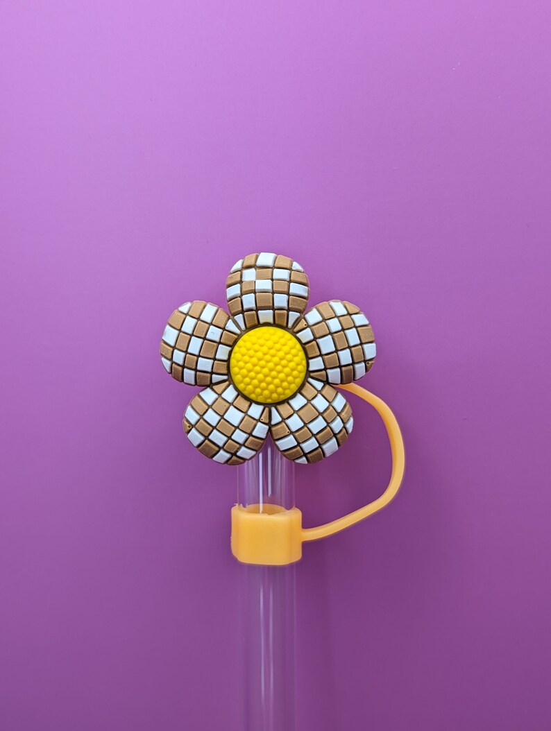 Straw Toppers Checkered Flower Toppers Stanley Cup Toppers Glass Straws ...