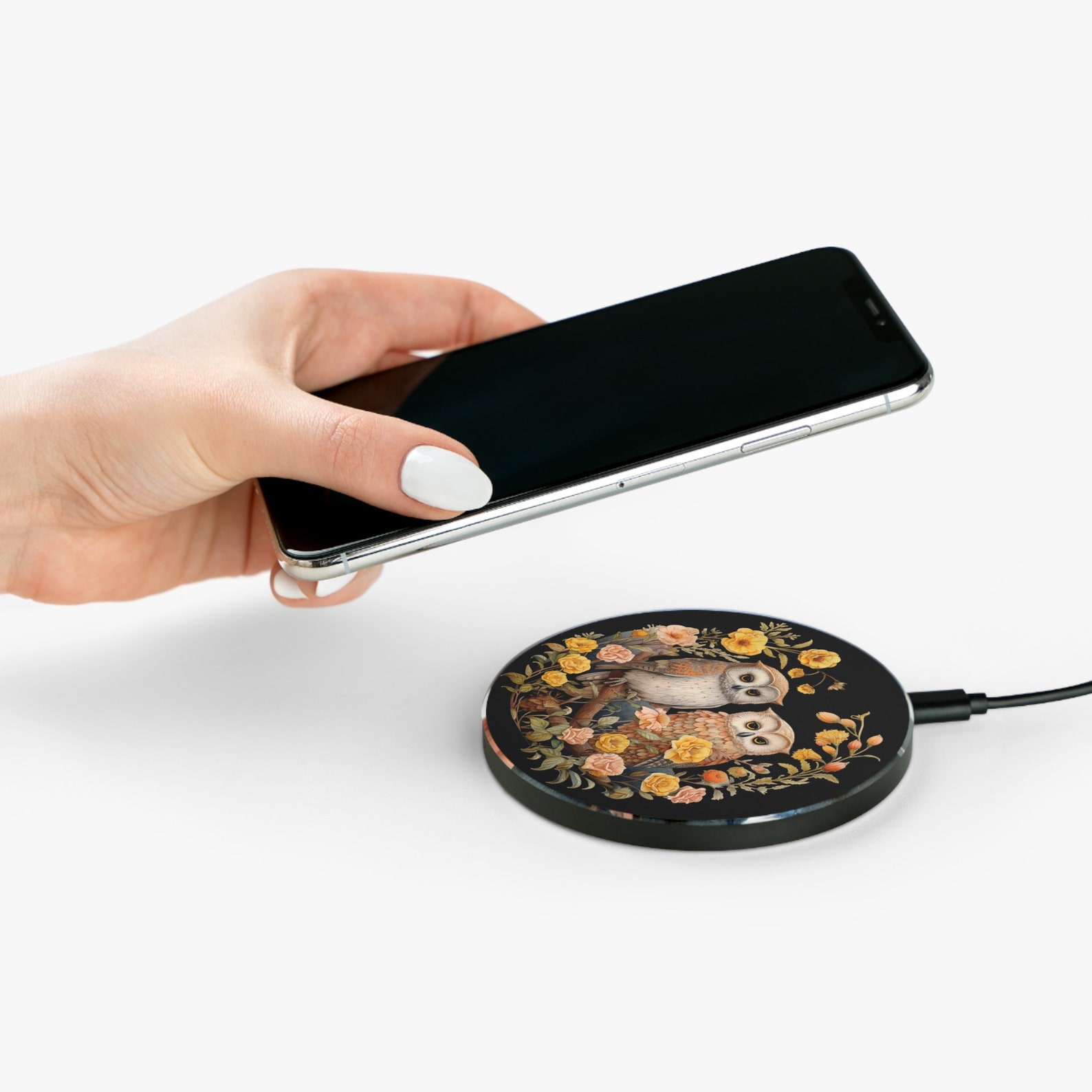 Charming Owl Duo Floral Wireless Charger | 10W Personalized Phone ...