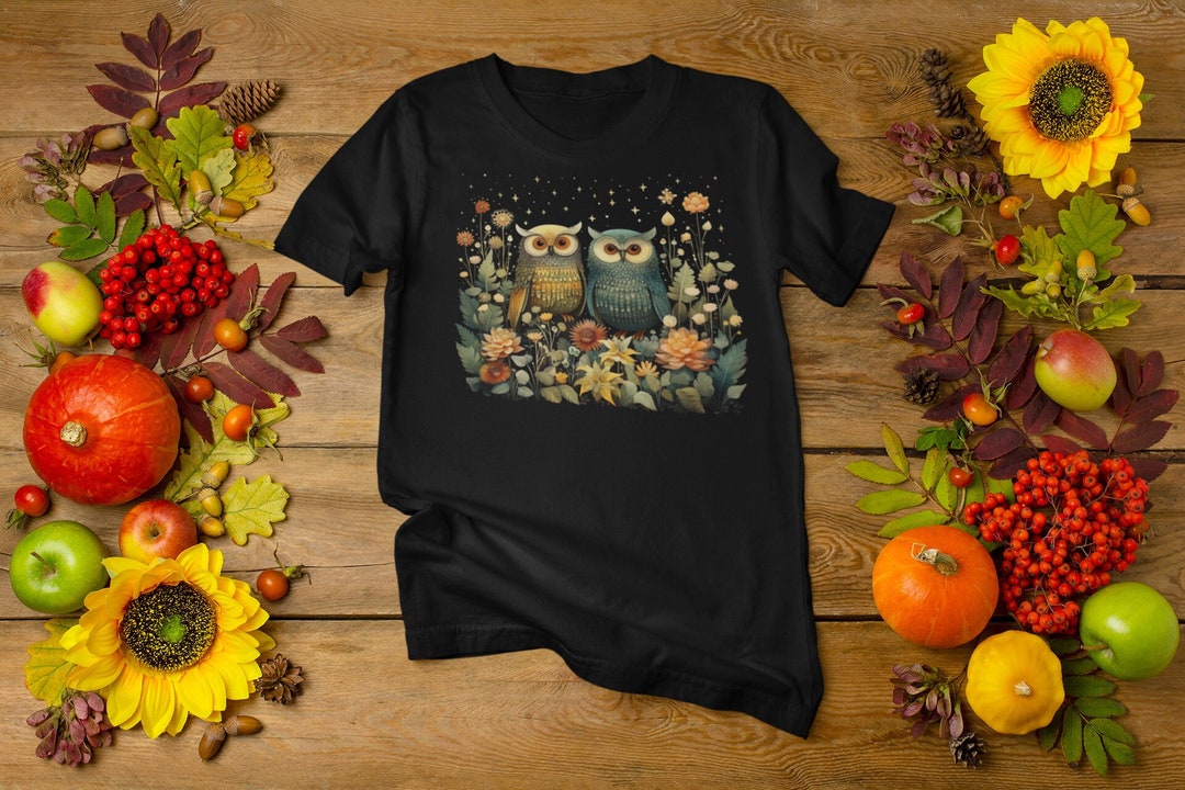 BOHO Owl Harmony Shirt, Night Sky Owls, on Floral Perch, Unisex Tee ...
