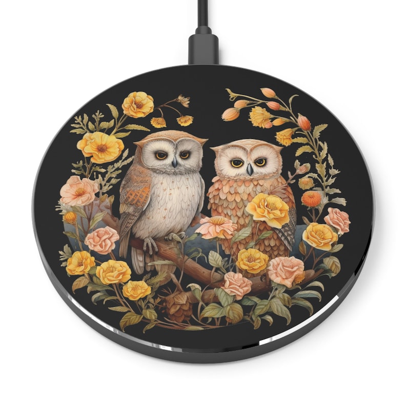 Charming Owl Duo Floral Wireless Charger | 10W Personalized Phone ...