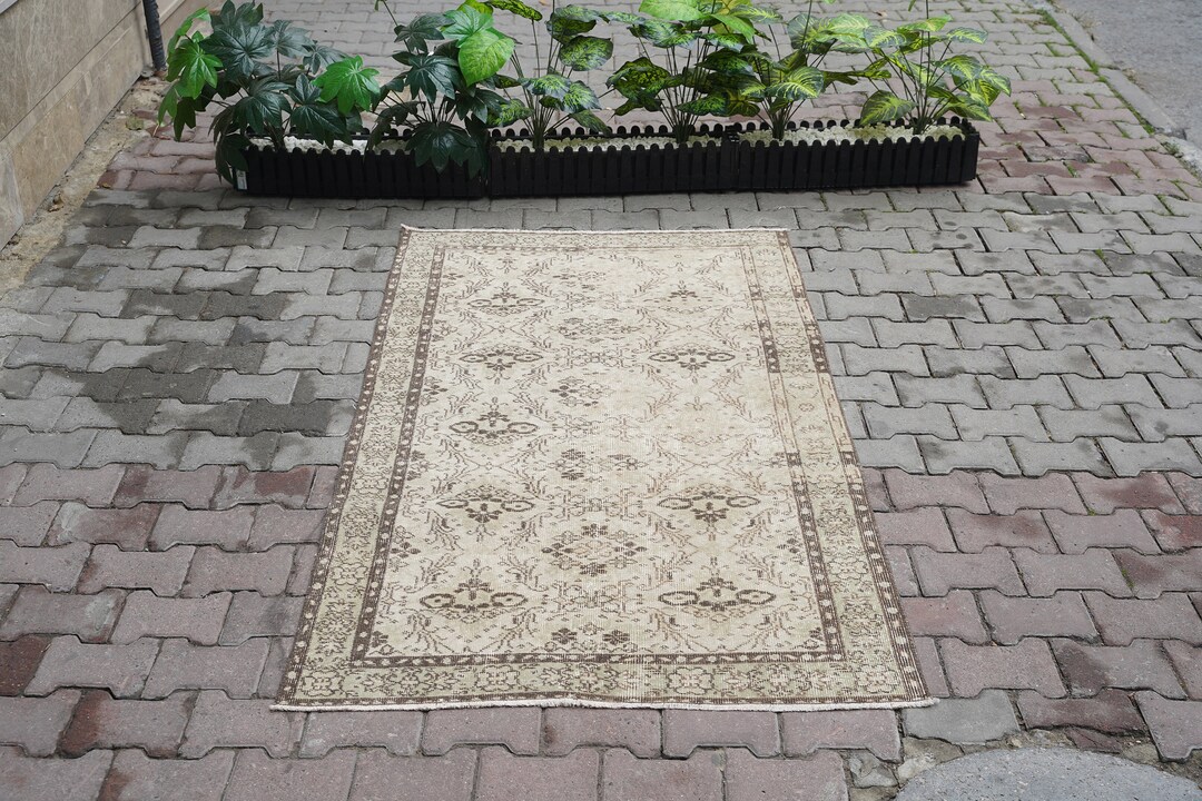 Turkish Vintage Rug, Handmade Area Rug, Oushak Antique Rug, Neutral ...