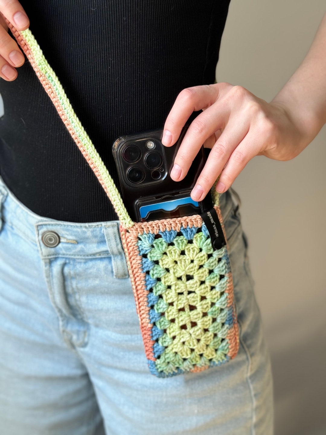 Handmade Crochet Granny Square Phone Bag: Cotton Crossbody Pouch - Etsy