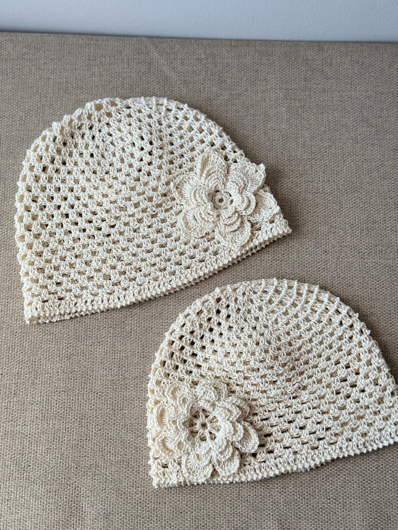 Handmade Cotton Crochet Baby Beanie: Summer Mesh Hat With Flower - Etsy